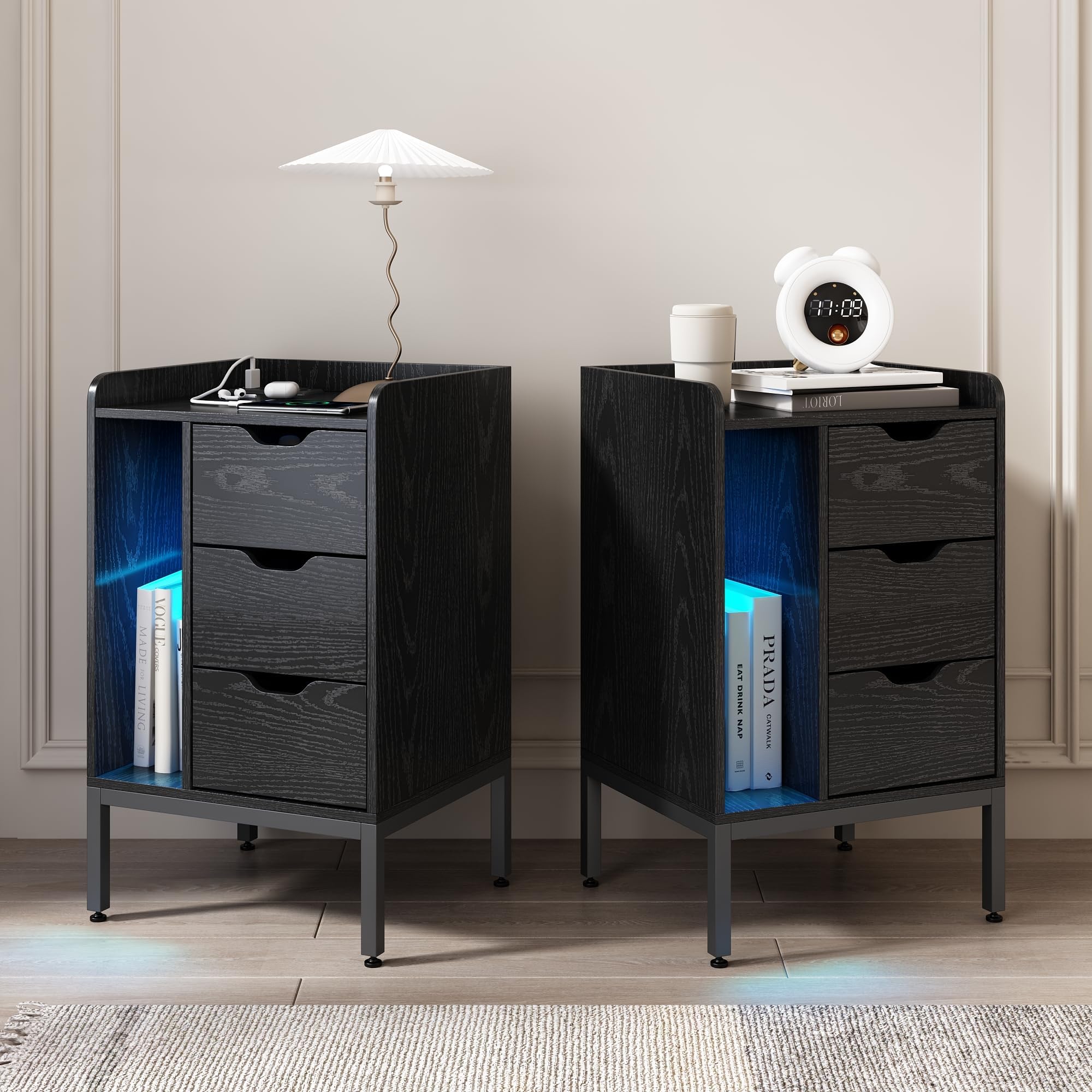 Amazon.com: ADORNEVE LED Nightstands Set of 2,Night Stands for Bedrooms ...