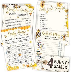 Amazon.com: Woodamore Bumble Bee Baby Shower Games For Girl Boy - 4 ...