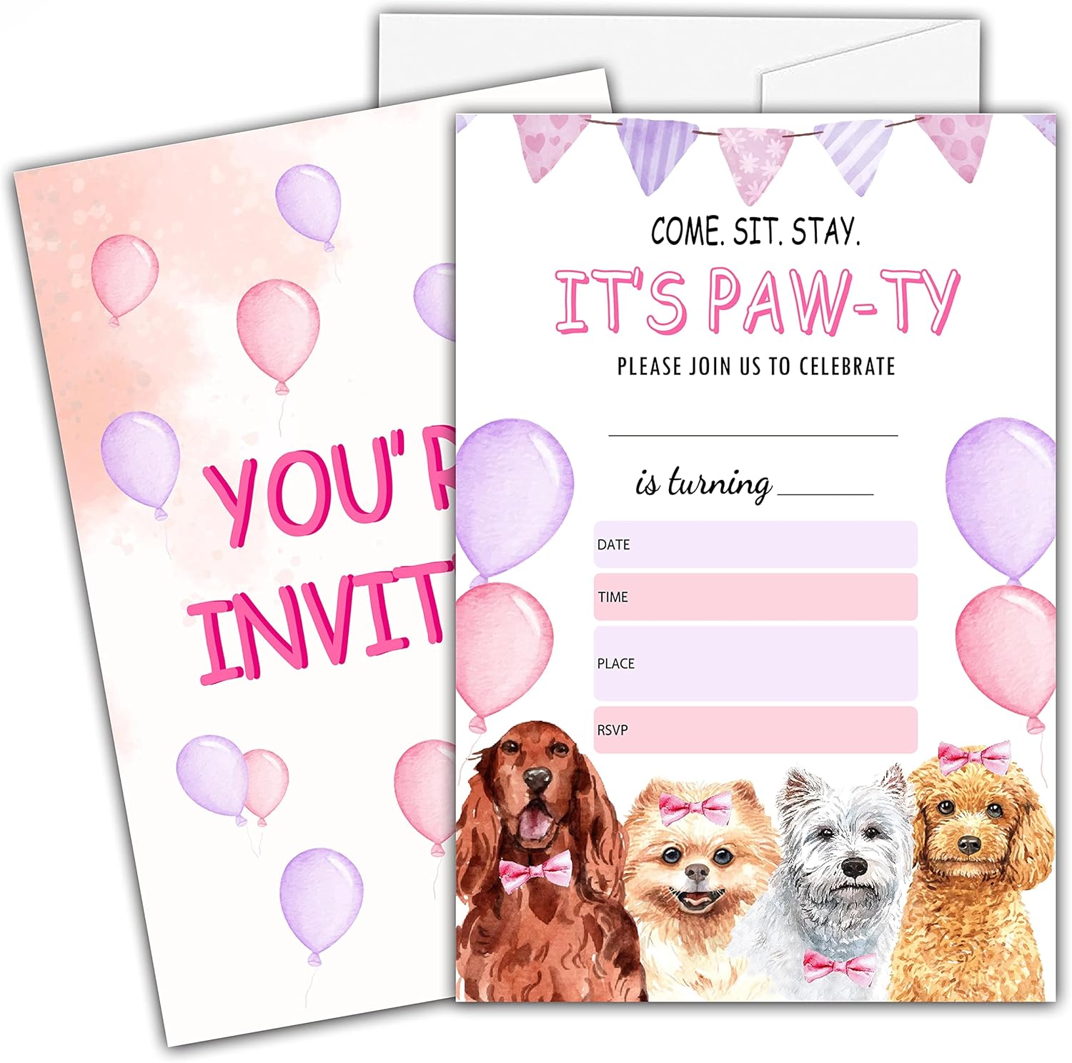 Amazon.com : Ycyfckdr Puppy Dog Birthday Invitations for Kids, Pawty ...