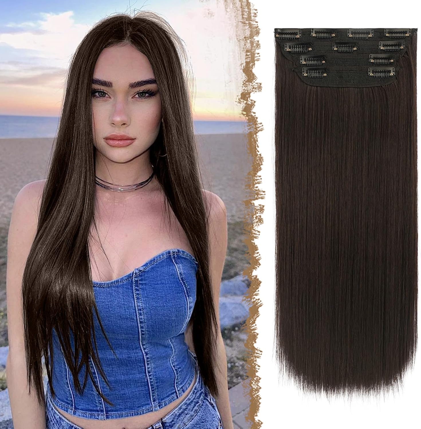 FESHFEN Clip-In Extensions, 4 Pieces 50 cm Hair Extensions with Clips ...