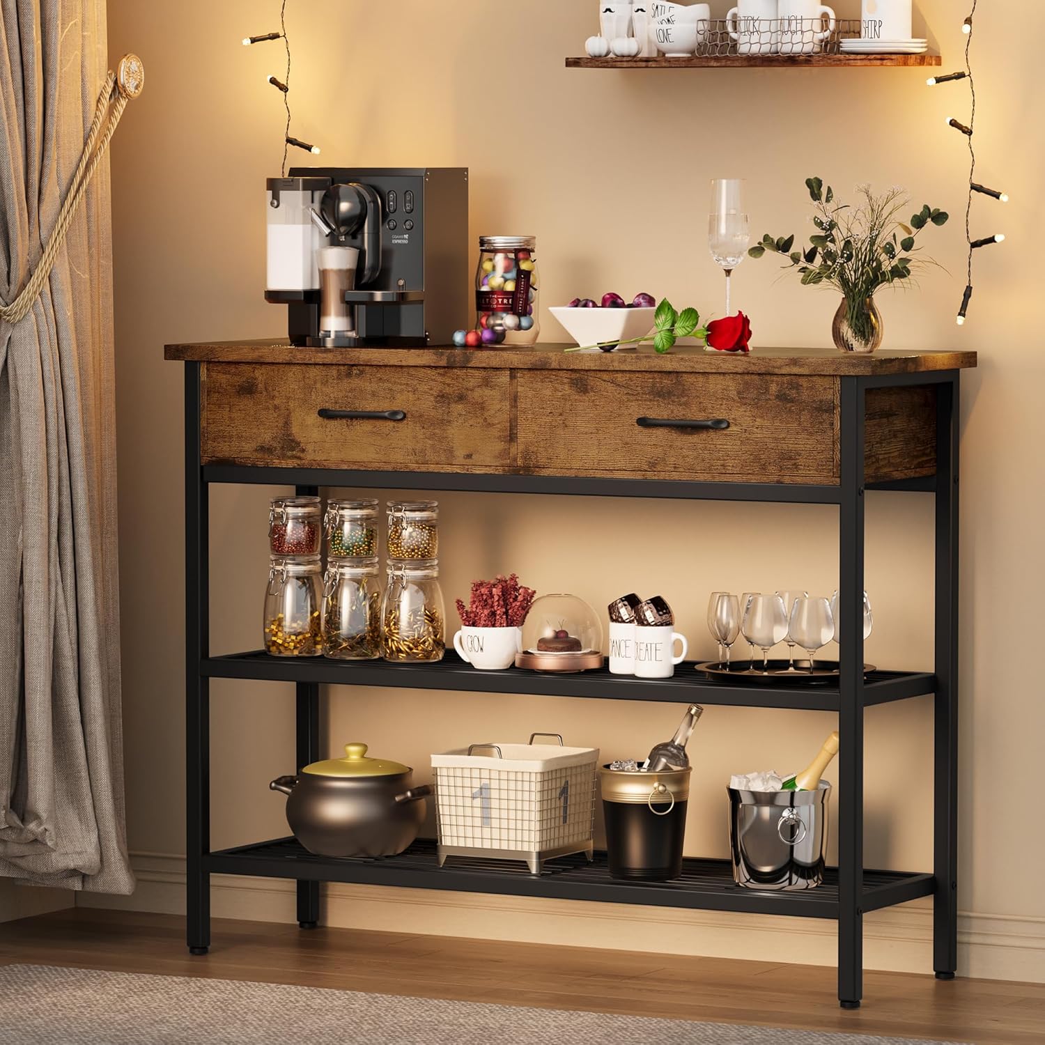 Amazon.com: IDEALHOUSE Console Table with 2 Drawers, 3 Tier Entryway ...