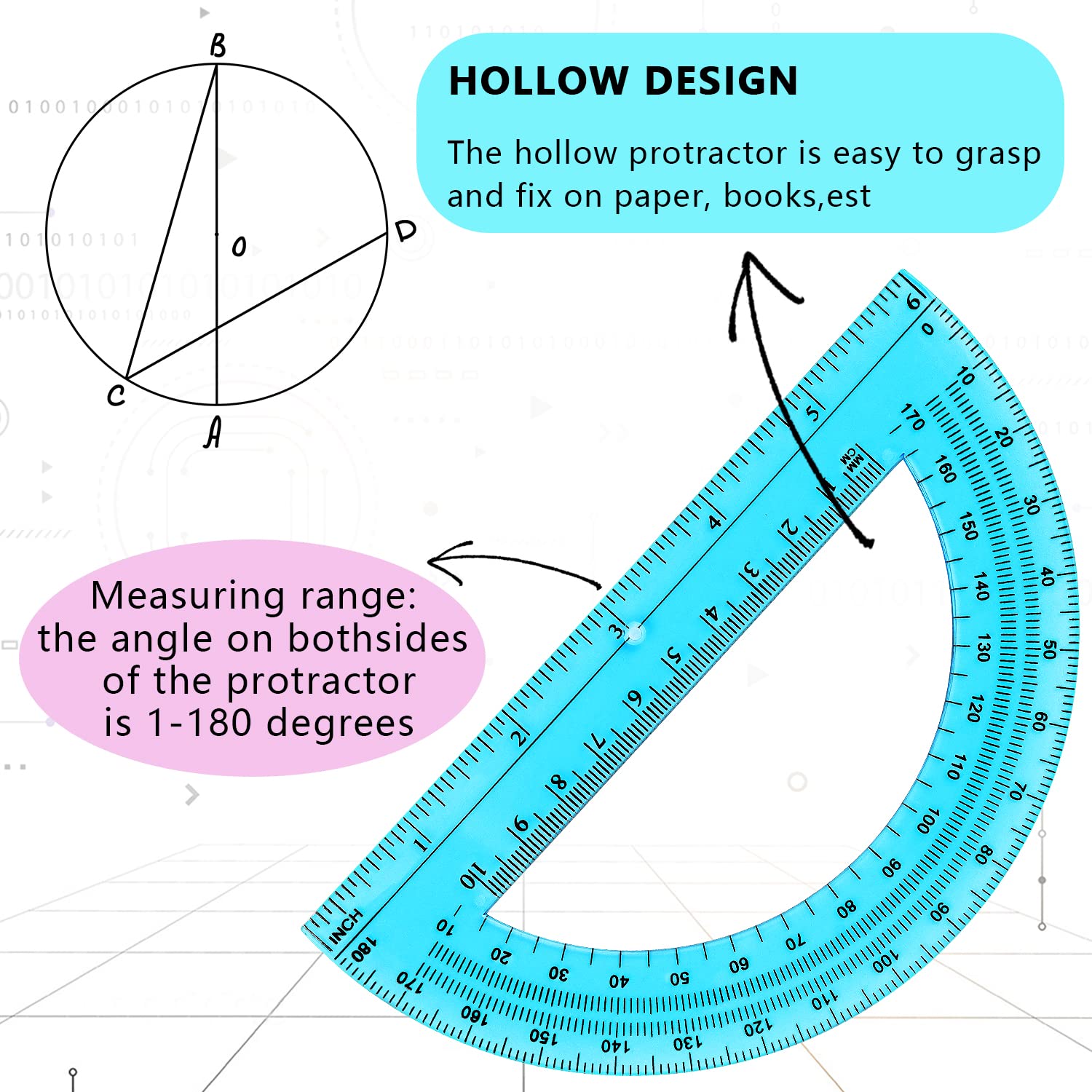 Snapklik.com : 24 Pack Plastic Protractor 6 Inches Math Protractors 180 ...