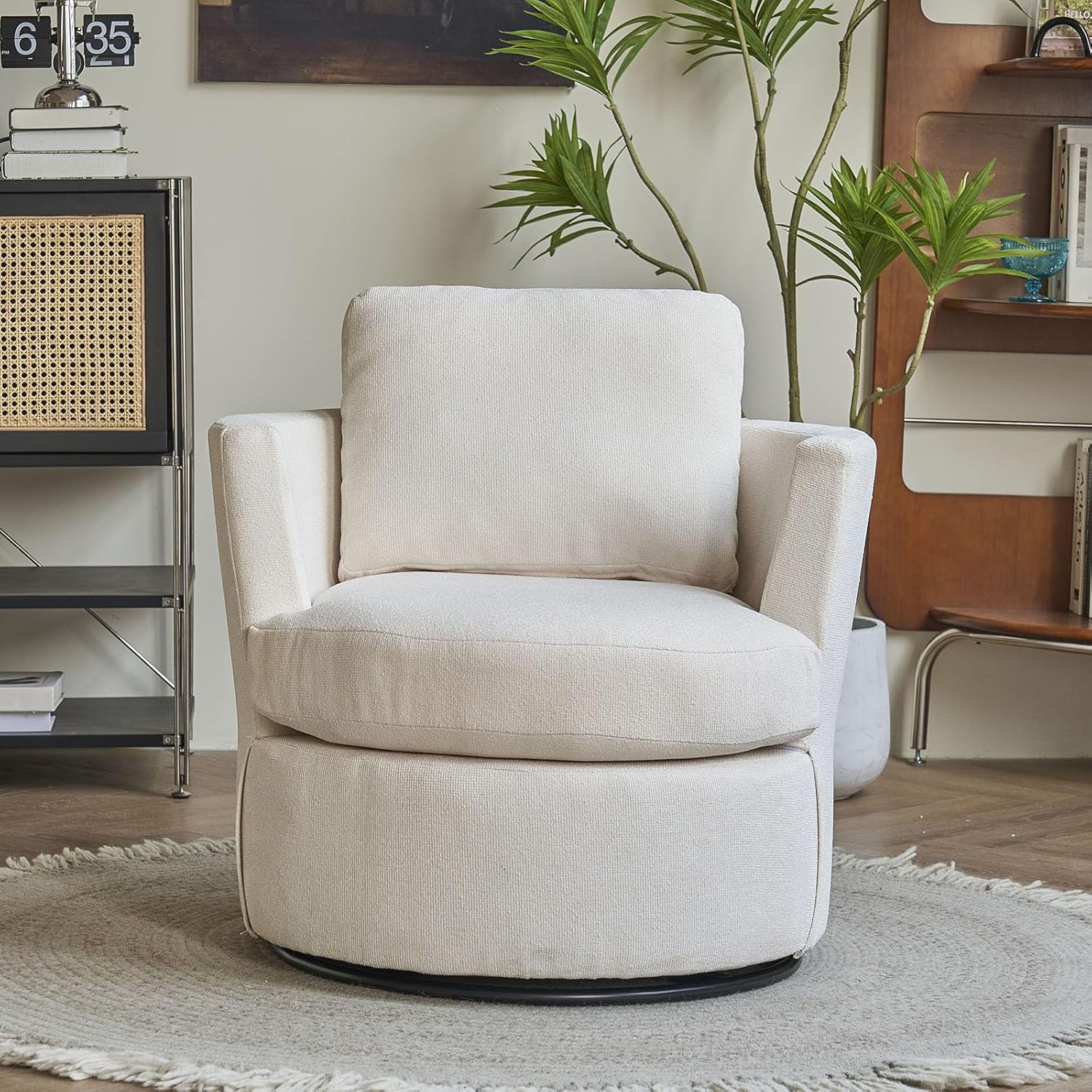 Amazon.com: SPOFLYINN Swivel Accent Chair, Upholstered Round Barrel ...