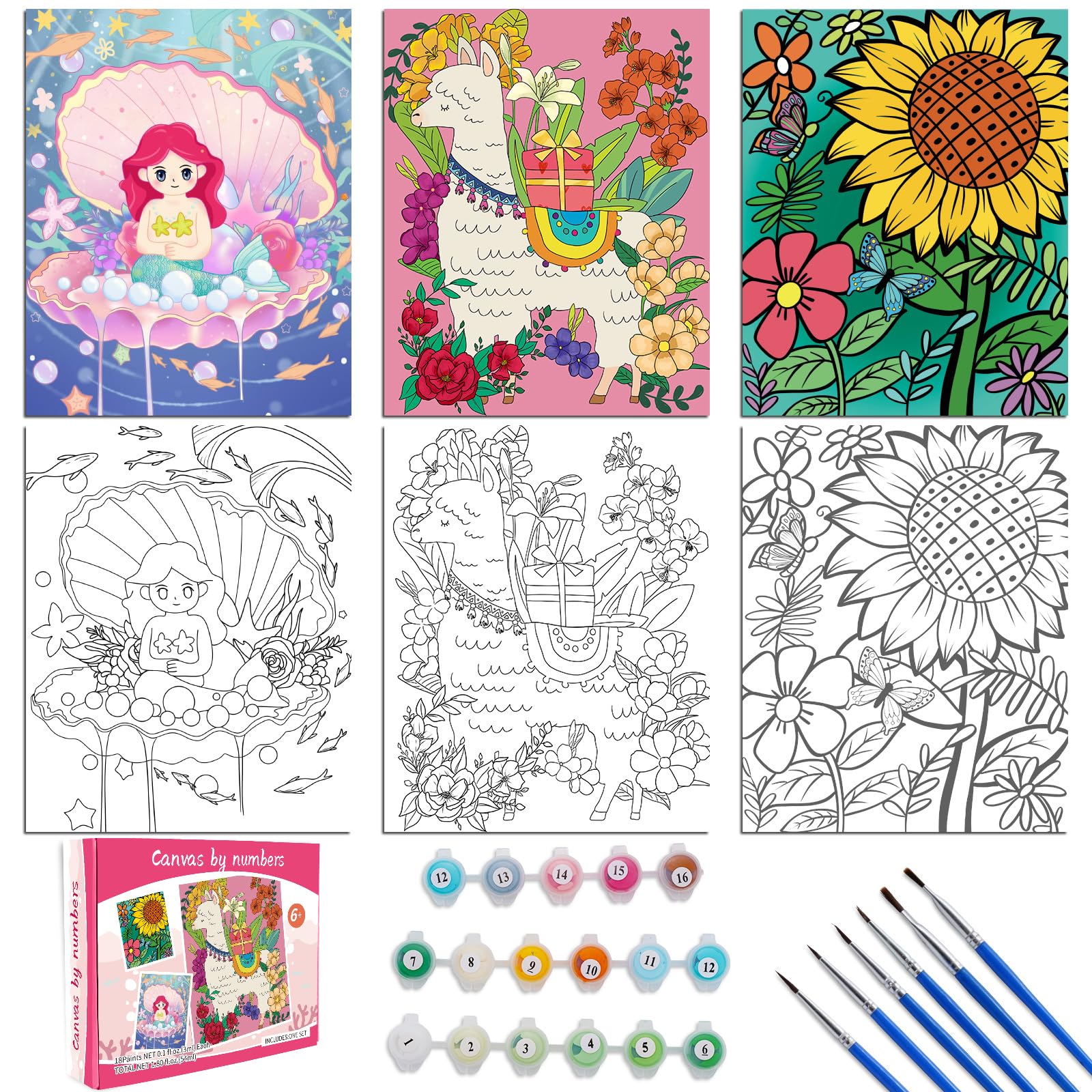 Amazon.com: 3 Pack Paint by Numbers Kit for Kids, 10*8"Color by Numbers ...