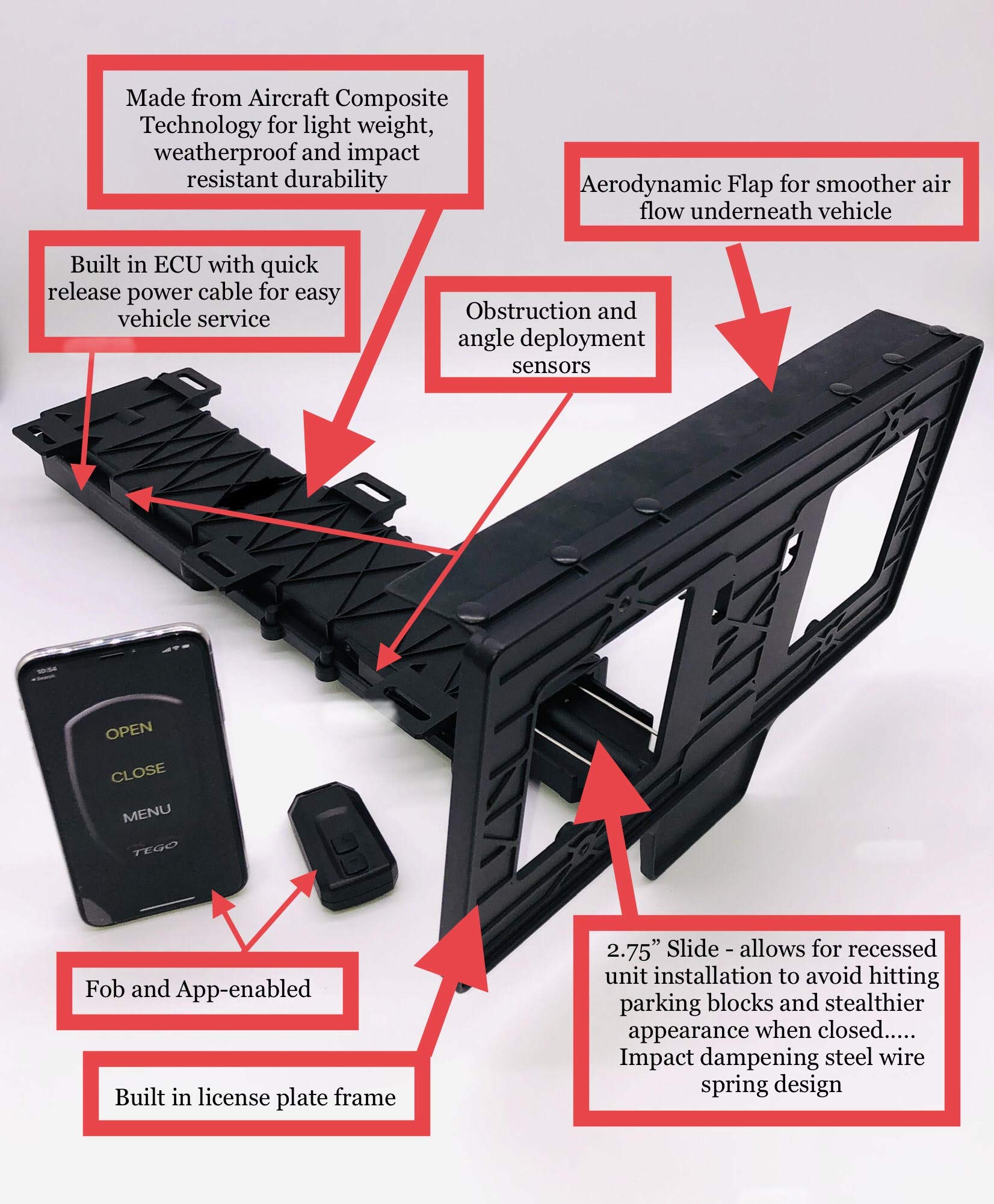 Buy TĒGO App-Enabled Front License Plate Retractor Low Profile Model ...