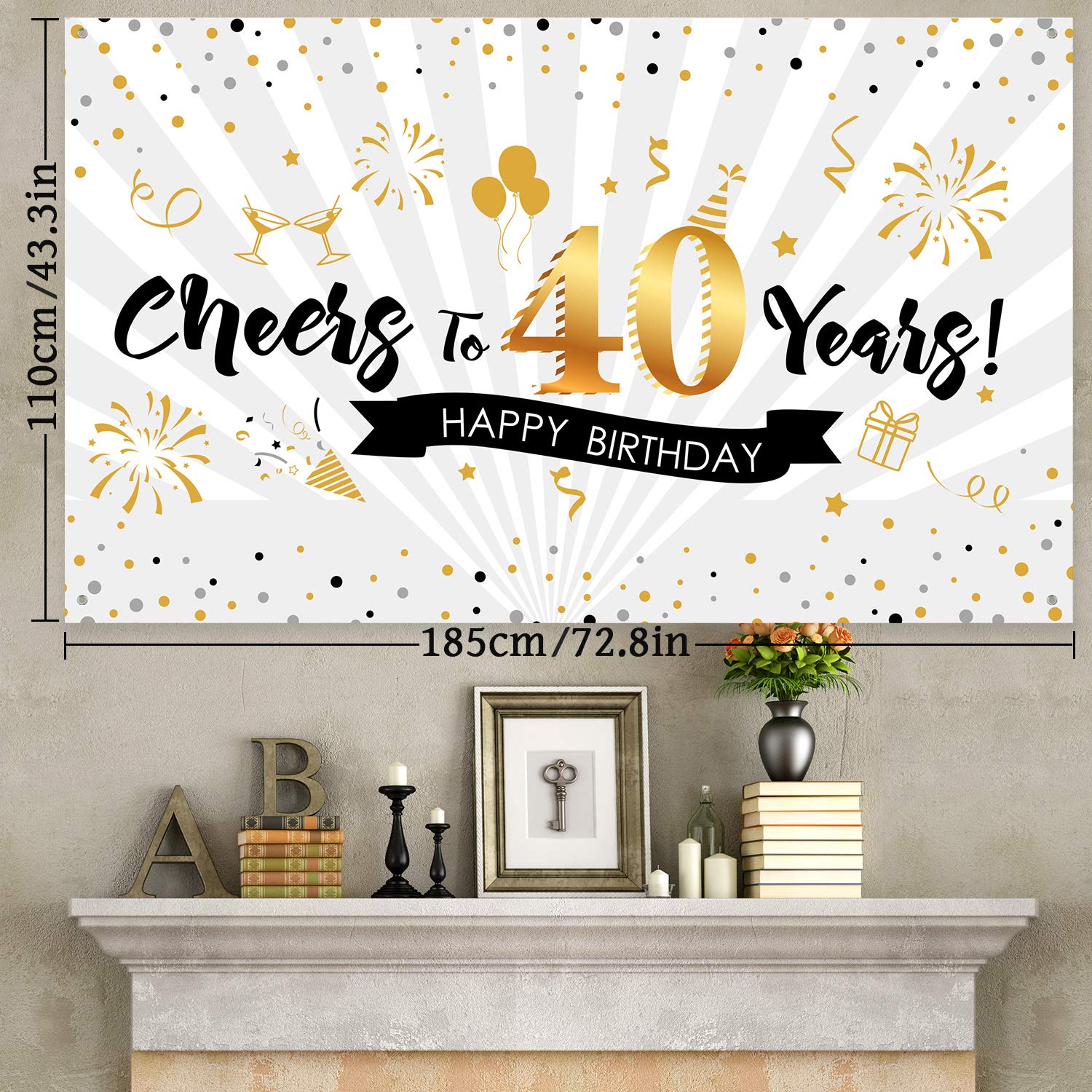 40th Birthday Party Decoration, Extra Large Fabric Black Gold Sign ...