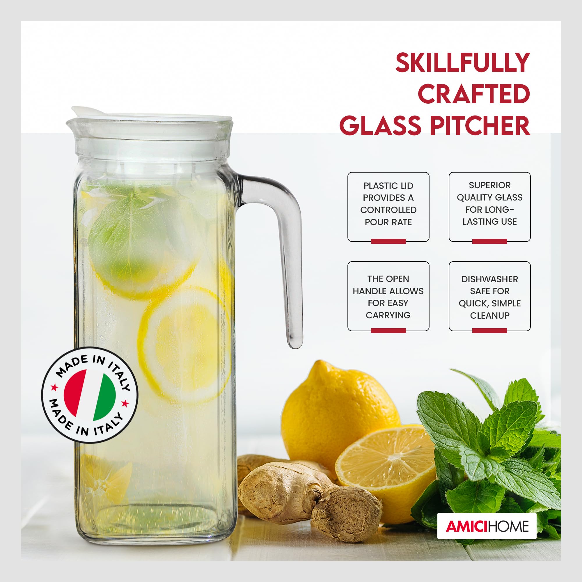 Glass Pitcher With Lid Amici Home Roxy Glass Serving Pitcher With ...
