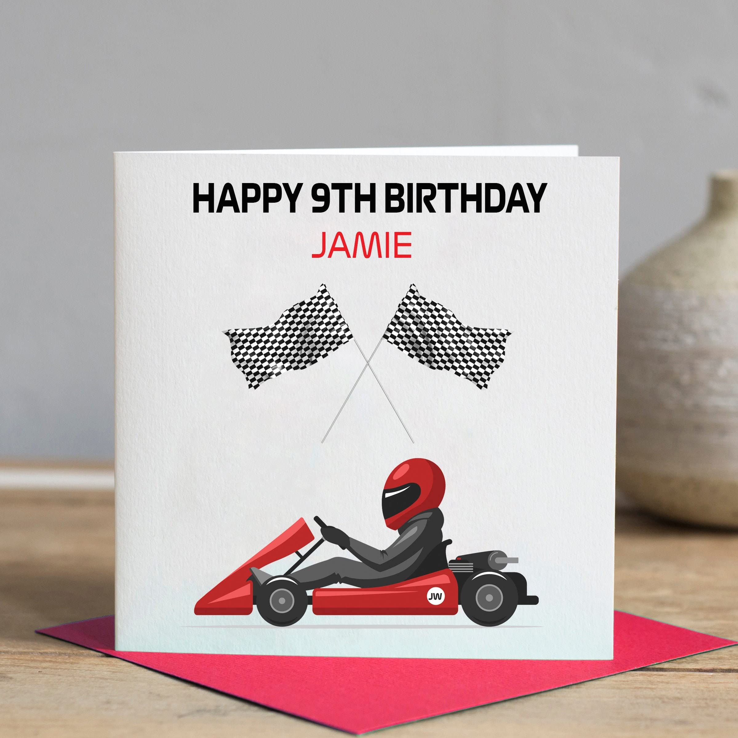 Buy Go Kart Birthday Card - Boys Race Car Card - Personalised Race Car ...