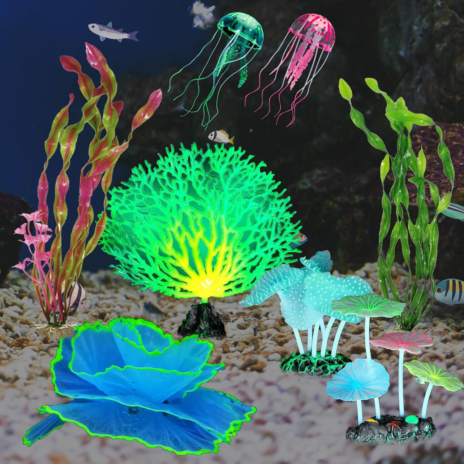 Amazon.com : XLTTONG 8 PCS Glowing Fish Tank Decorations, Silicone Fake ...