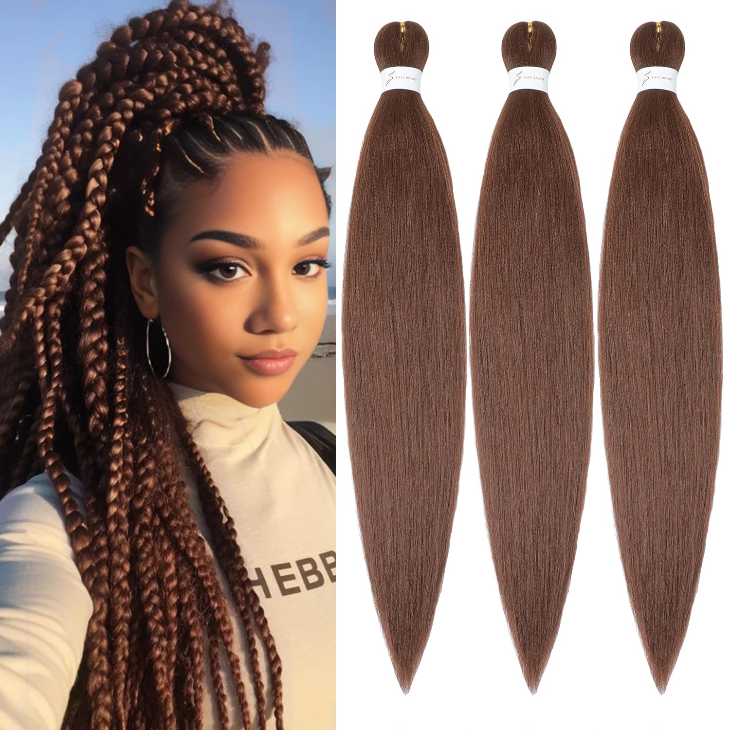 YDDM Pre Stretched Braiding Hair Braiding Hair Extensions Brown Braids ...