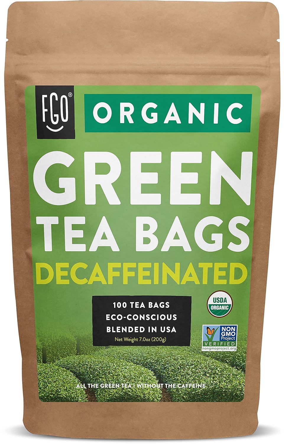 Amazon.com : FGO Organic Green Tea (Decaf). Eco-Conscious Tea Bags, 100 ...