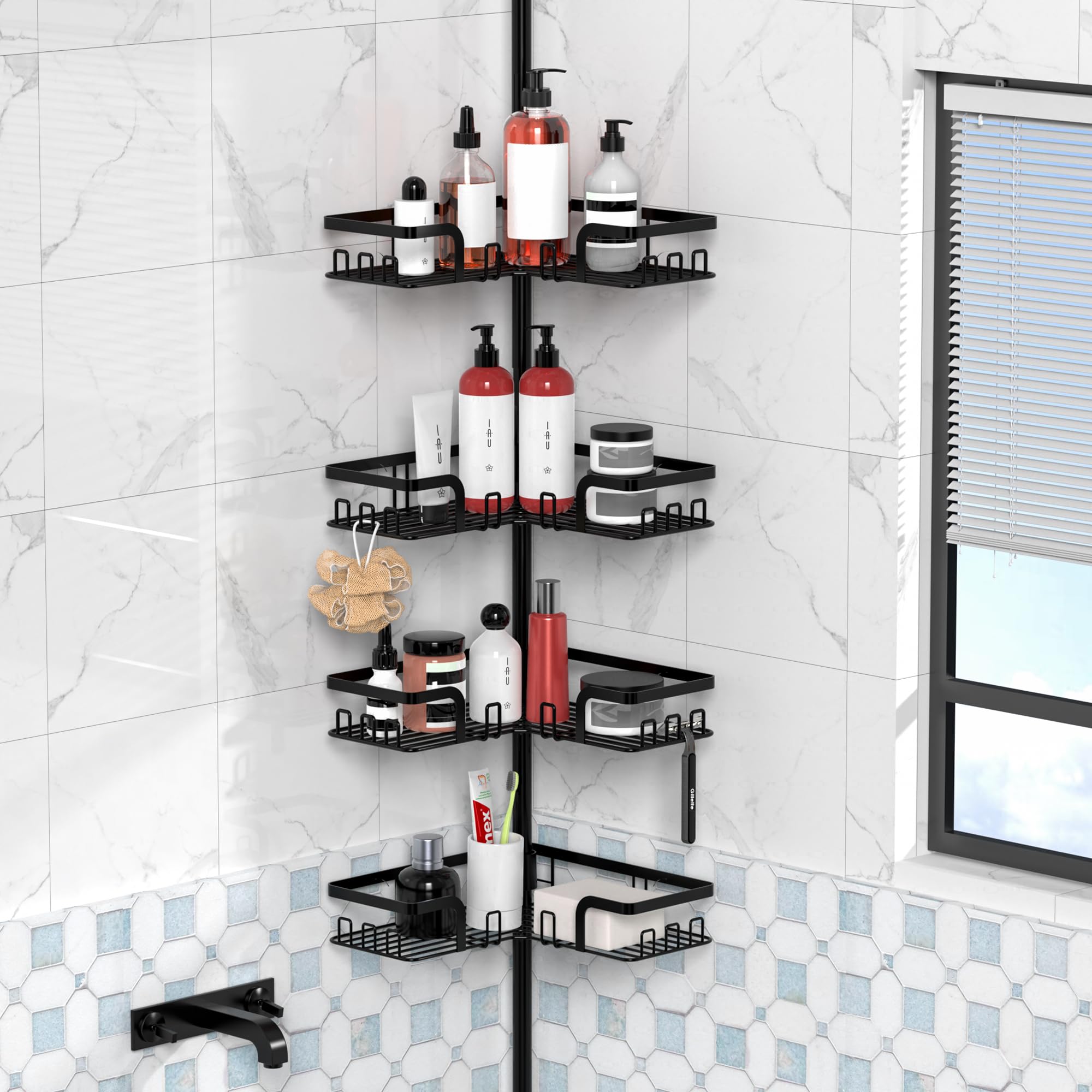 Kegii Corner Shower Shelf Bathroom Corner Storage - Telescopic Shower ...