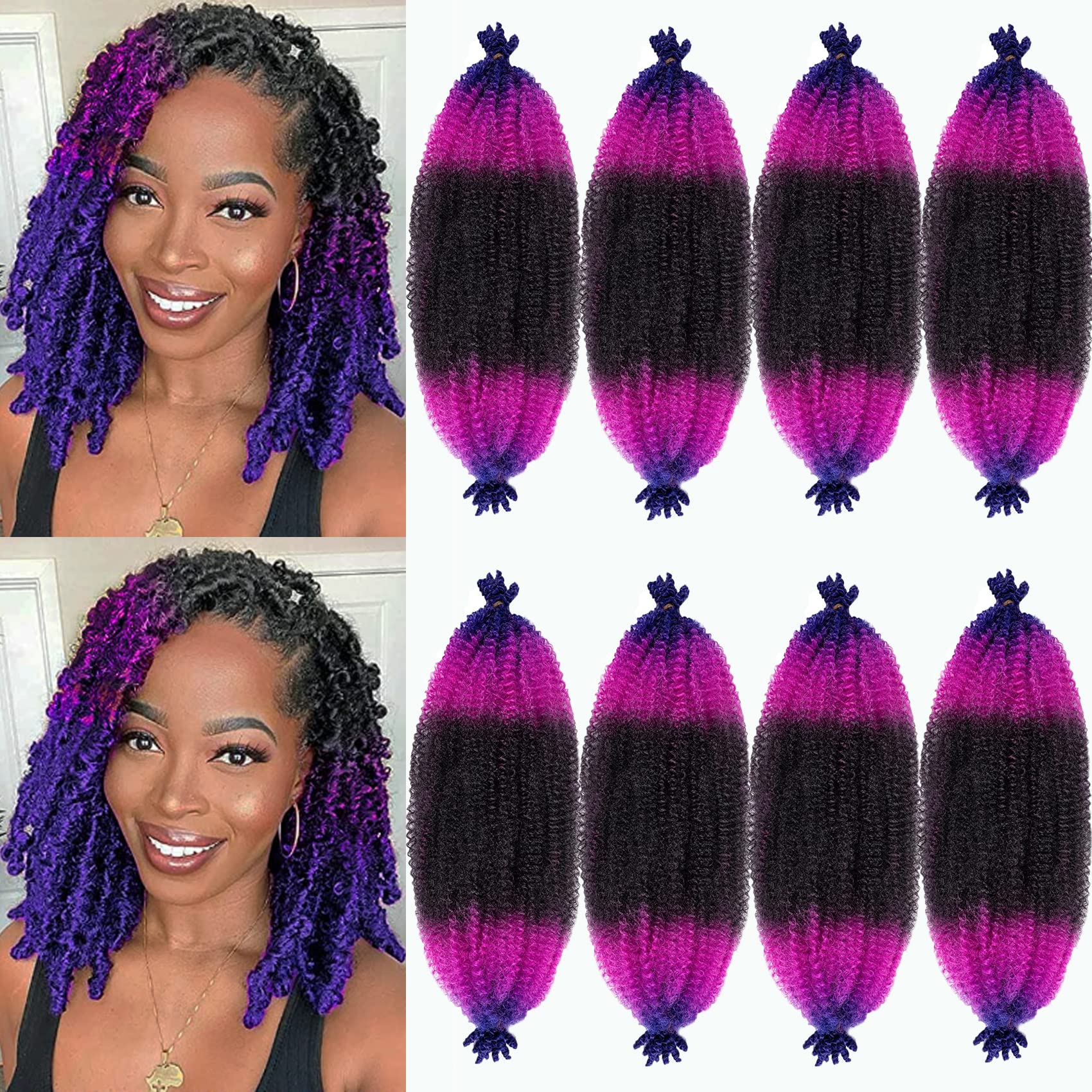 Snapklik.com : Springy Afro Twist Hair 3 Tones Blue/Purple Ombre 16 ...