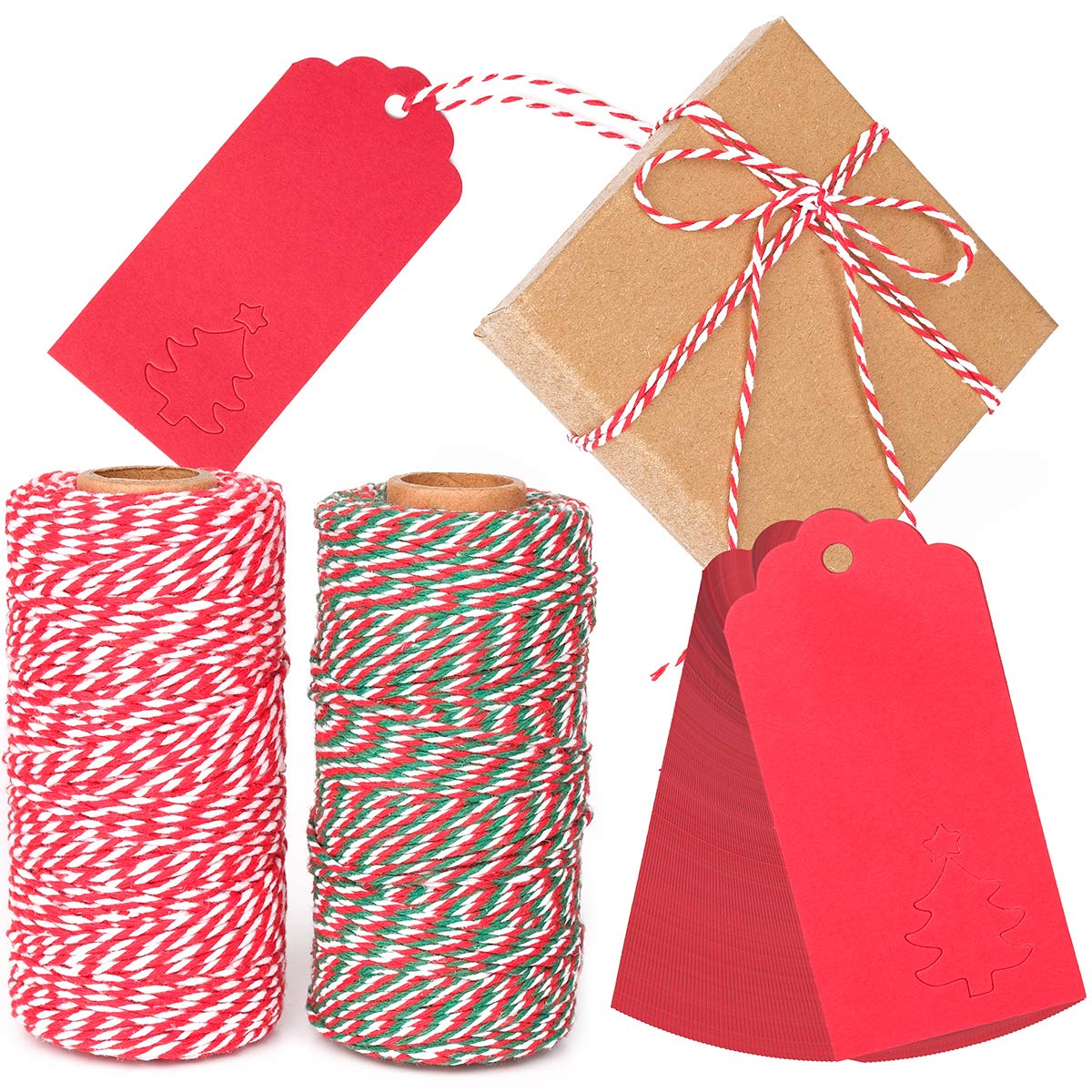 Amazon.com: Christmas Twine Bakers Twine with 50Pieces Tag Cotton ...