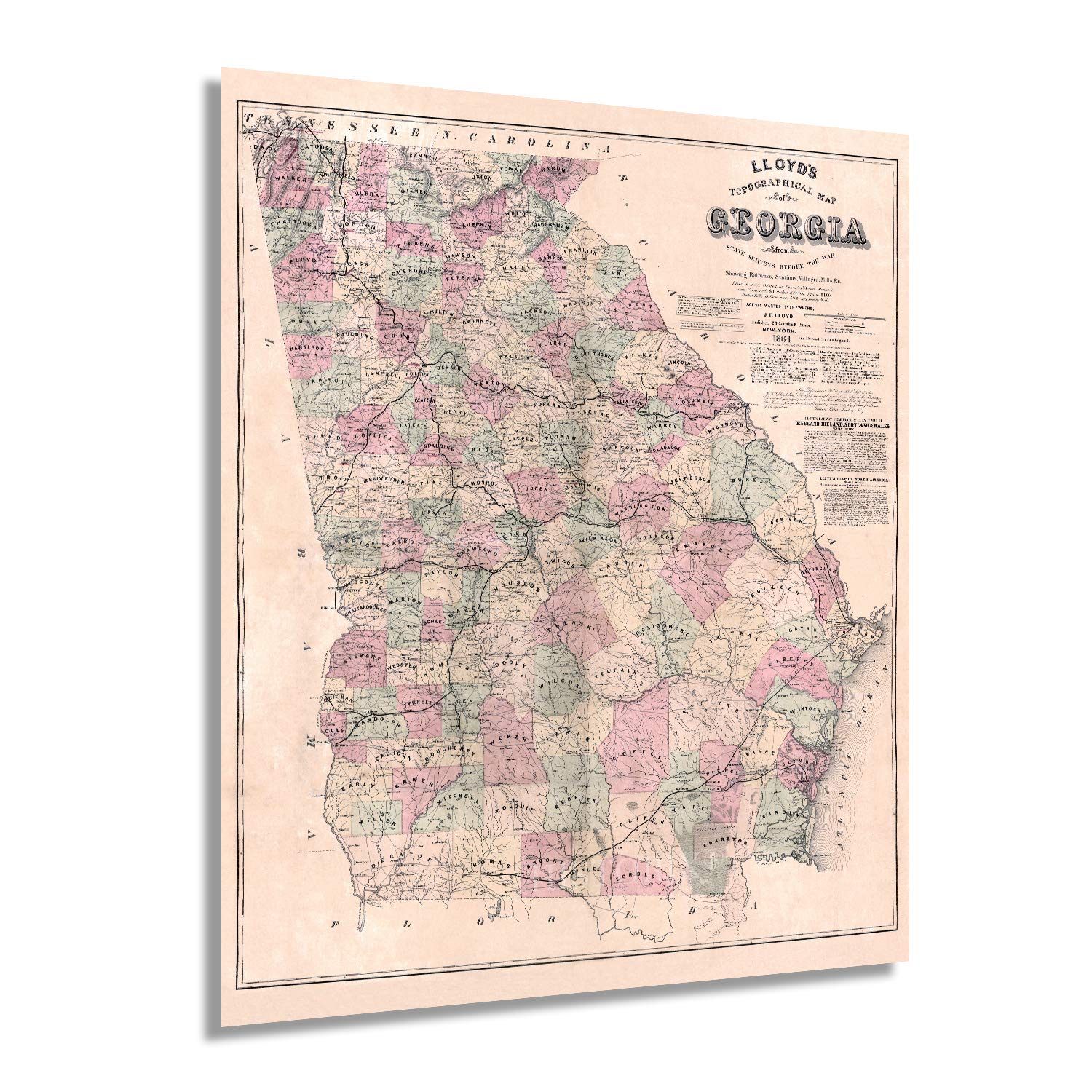 Historix Vintage 1864 Map Of Georgia Poster 20x24 Inch Vintage ...