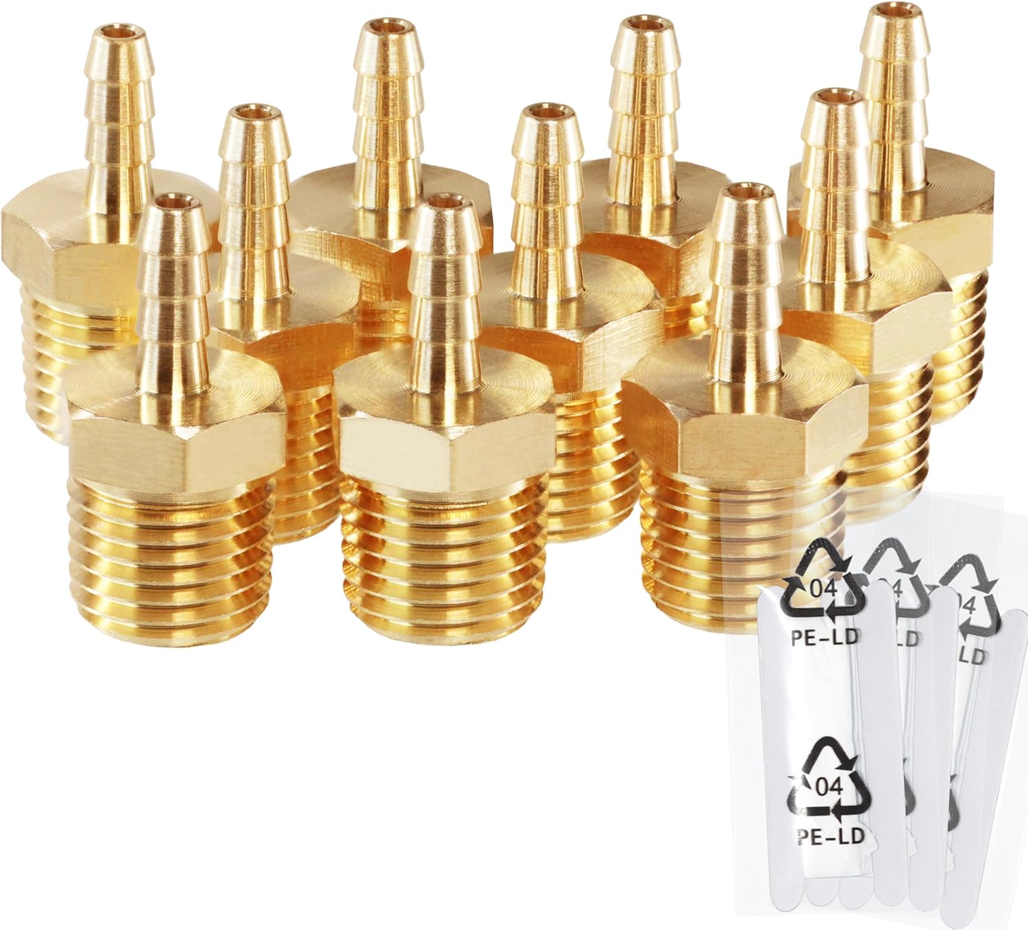 MSAEIQUN Brass Hose Barb Fittings，1/4 NPT to 1/8 inch Barb Fitting, Brass Metals Adapter ...