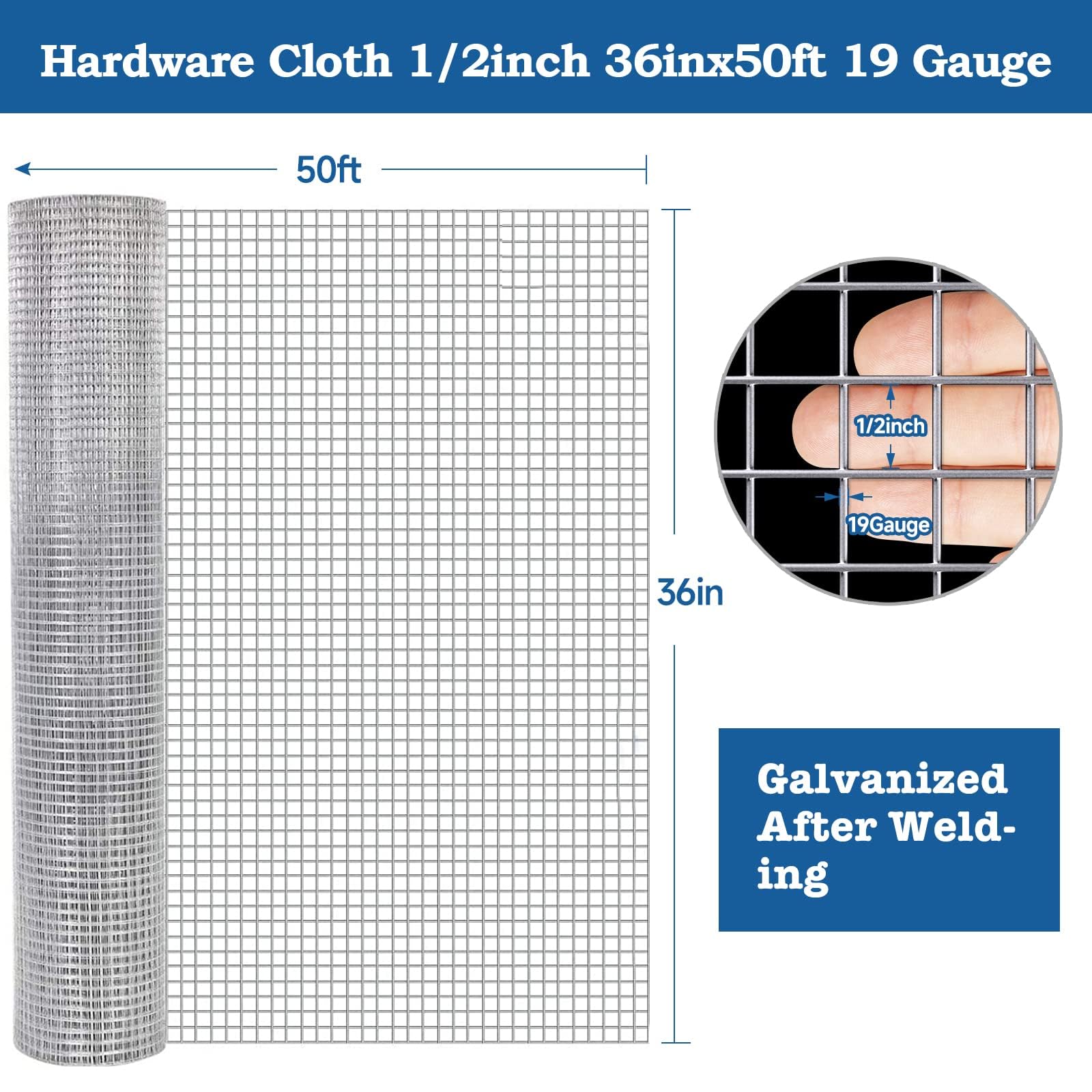 Snapklik.com : Hardware Cloth 1/2 Inch 36inx50ft 19Gauge Galvanized ...