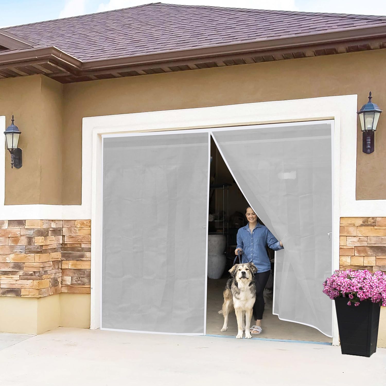 White Magnetic Garage Screen Door 10x8 ft - Heavy-Duty Fiberglass ...