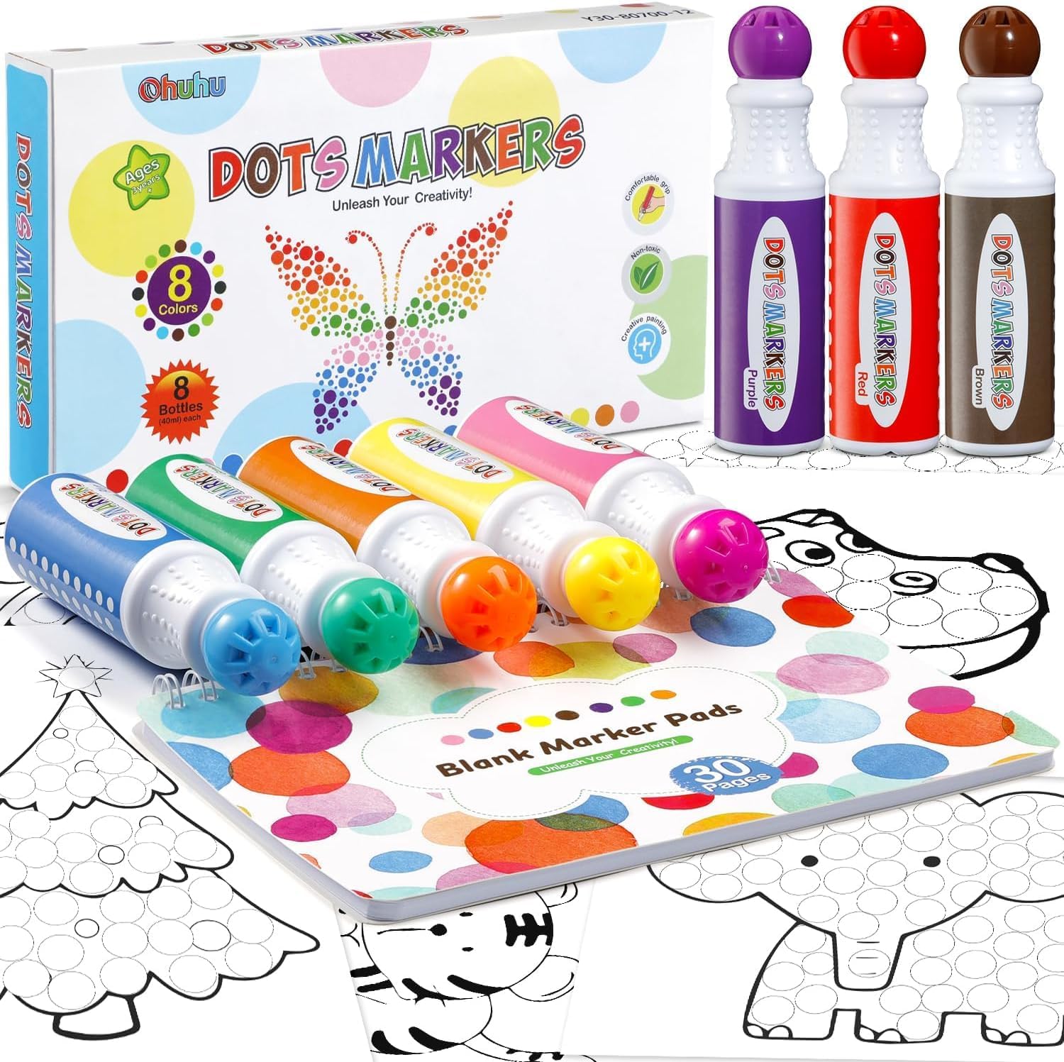 Dot Markers, Shuttle Art Waschbare Punktmarker, 12 farbige Bingomarker ...