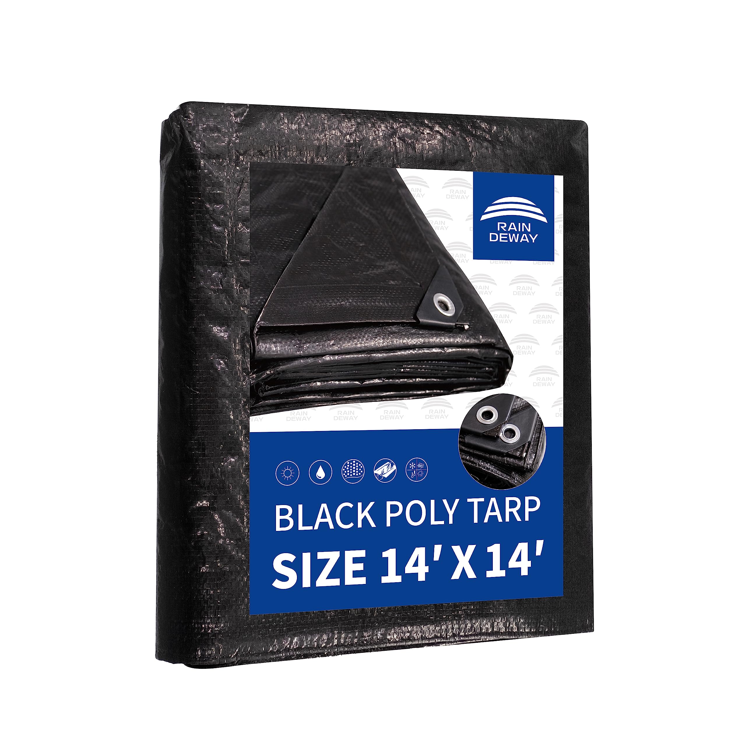 RAINDEWAY Large Black Tarp 14x14 Feet, UV Resistant, 8 Mil Multipurpose ...