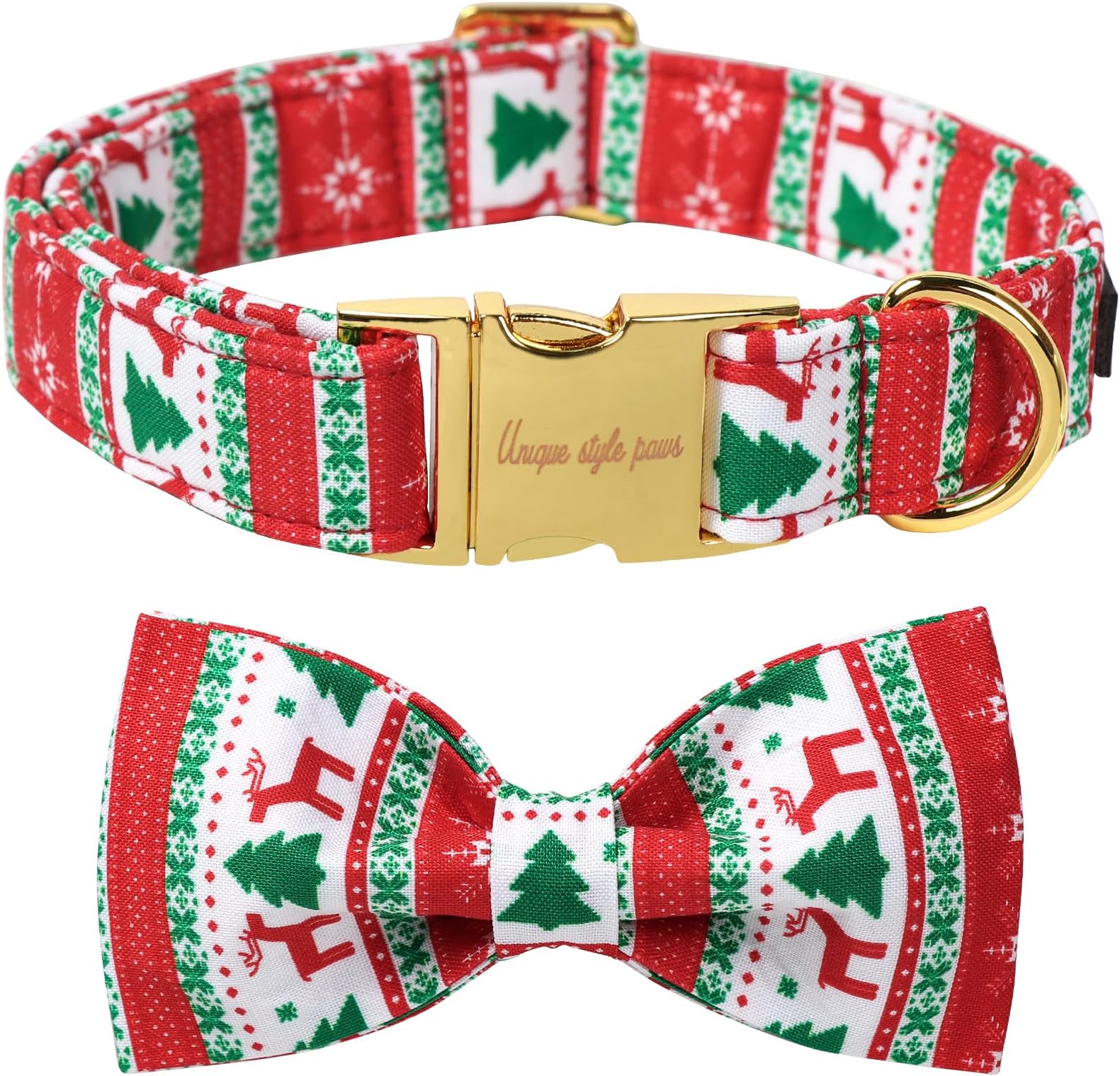 Amazon.com : Unique Style Paws Christmas Day Dog Collar with Bow ...