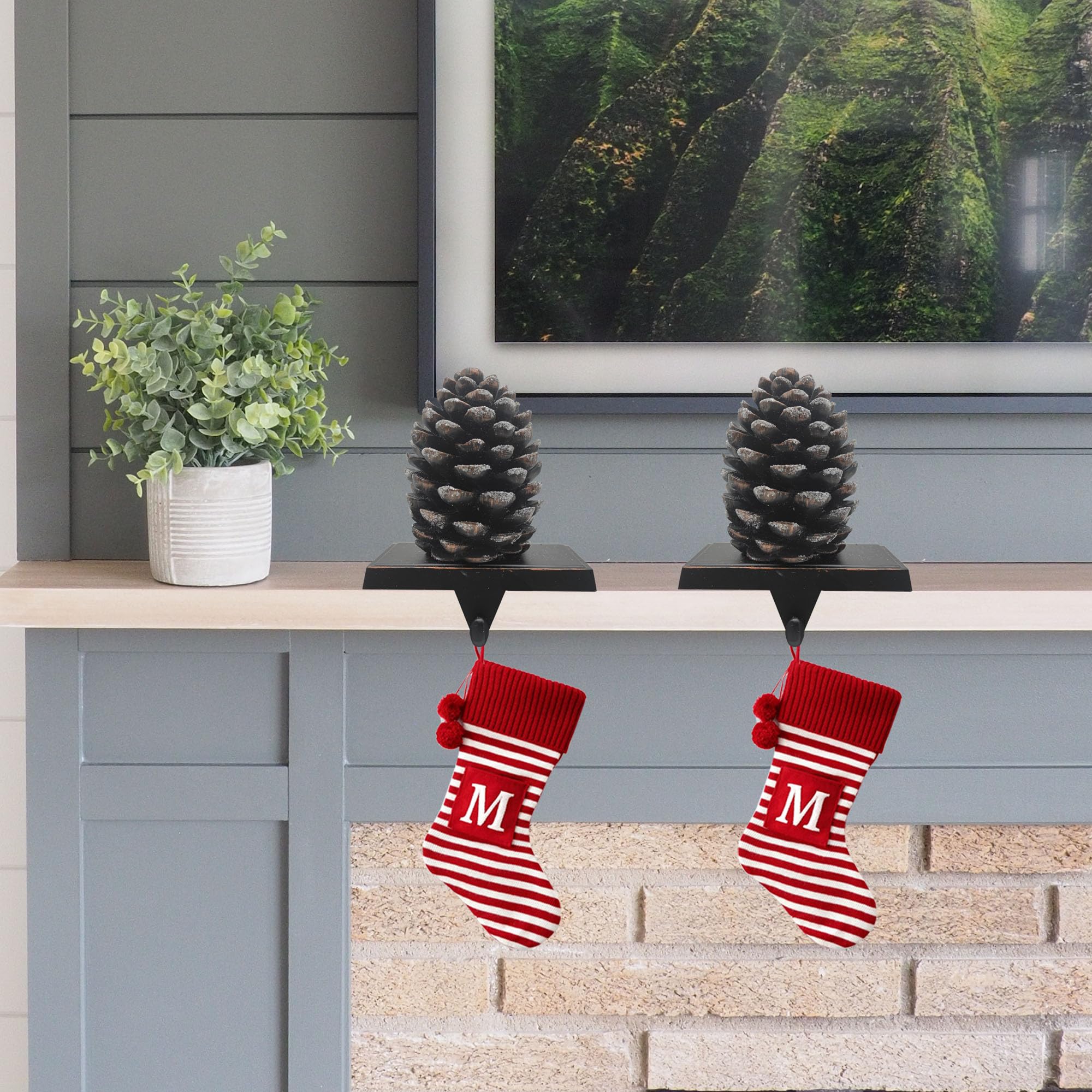 Cast Iron Stocking Hangers For Mantel 2-Piece Pine Cone Christmas ...