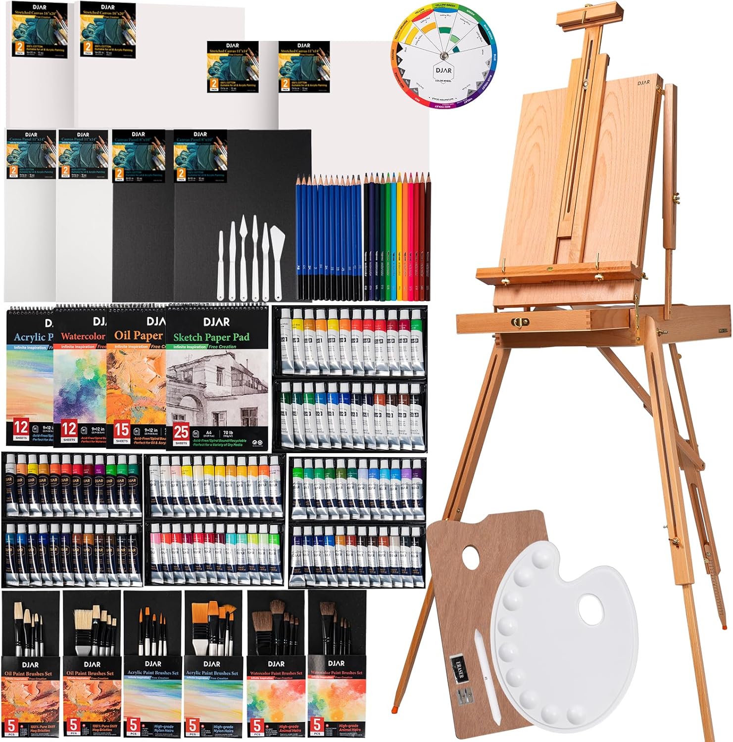 Amazon.com: DJAR 169pcs Art Painting Set with French Easel, All-in-One ...