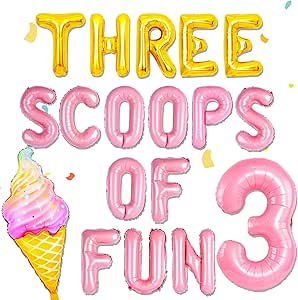 Amazon.com: Three Scoops of Fun Birthday Decorations for Girls Ice Cream 3rd Birthday Decoration ...