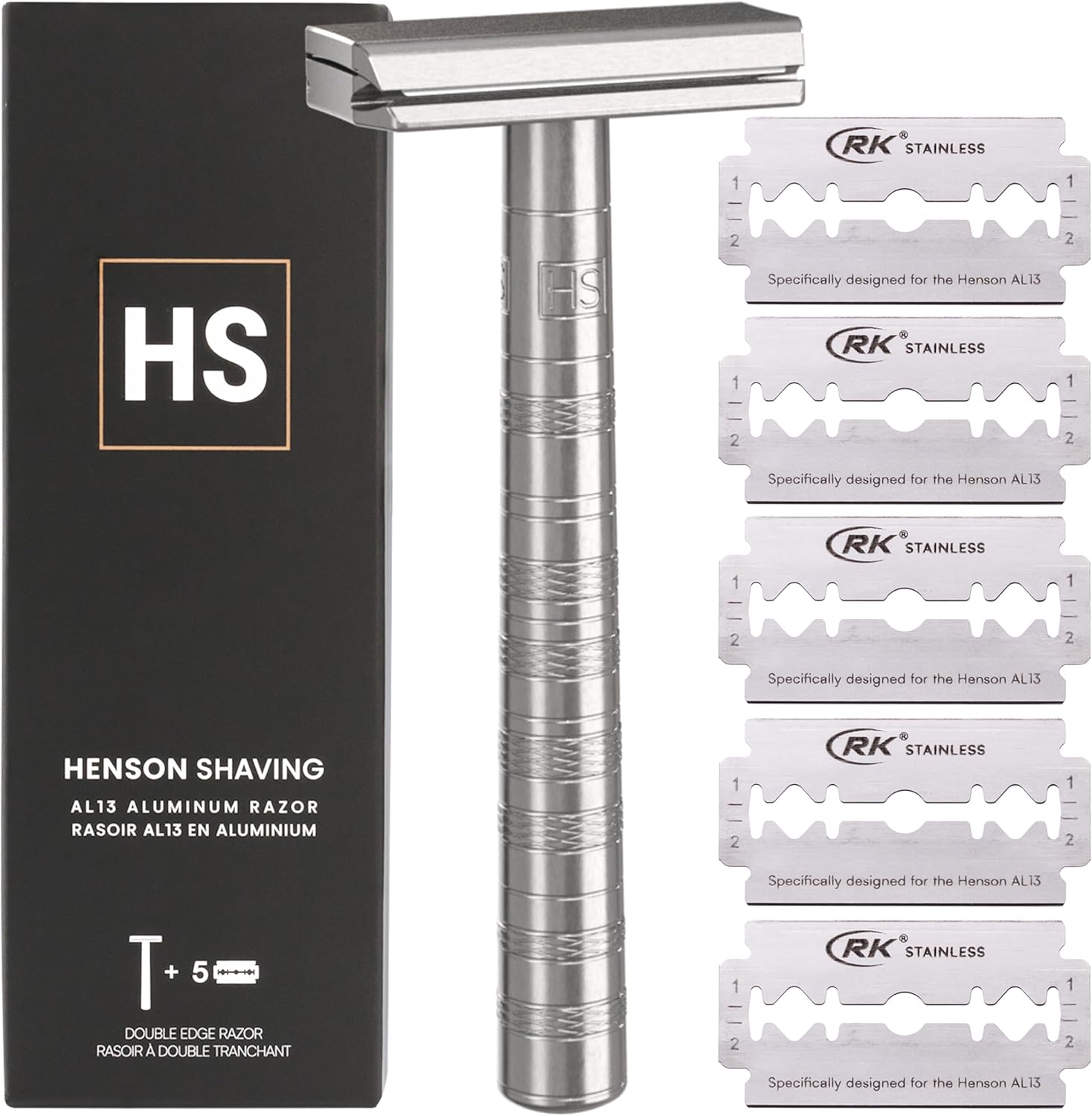 Henson Shaving Razor - Aluminum Double Edge Safety Razor with 5 Spare ...