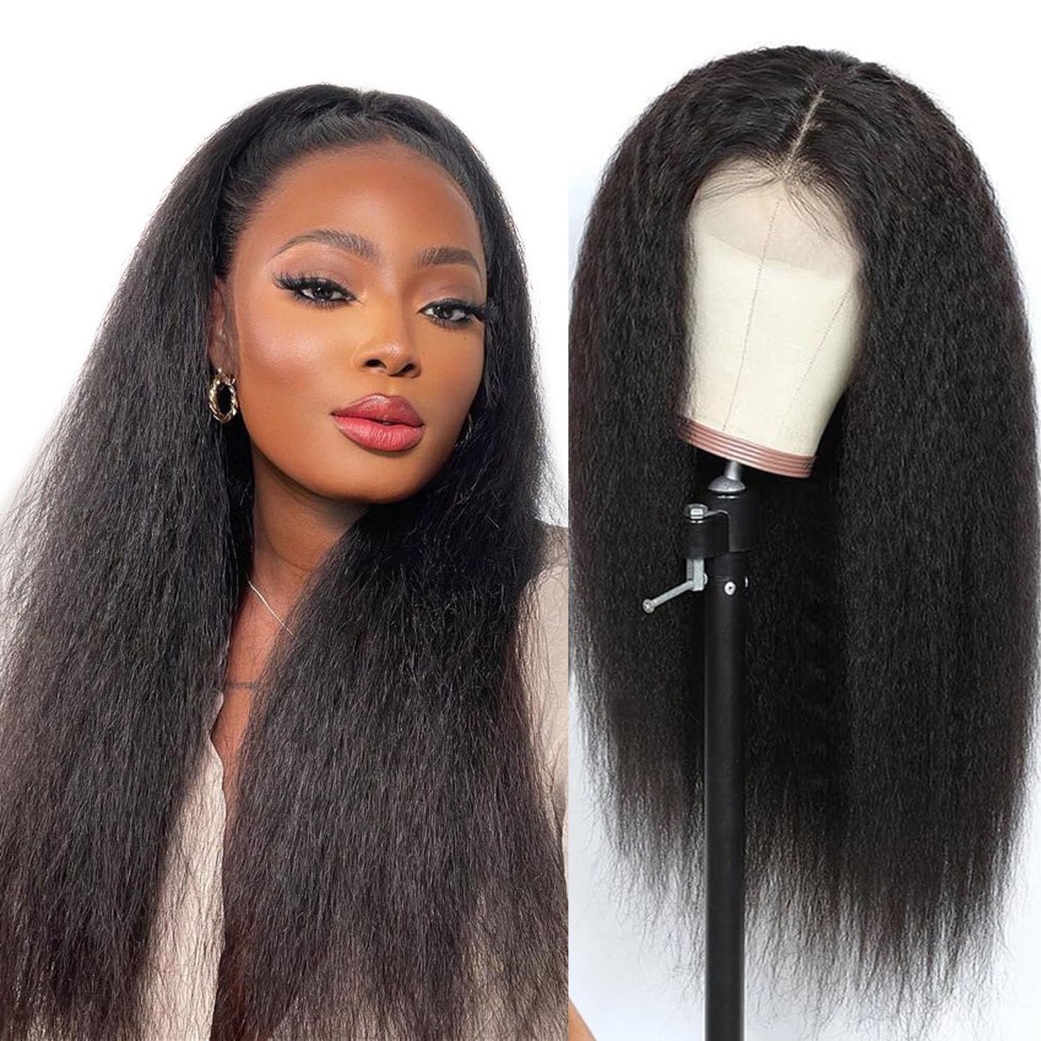 Amazon.com: Kinky Straight Wig 4x4 Closure Wigs Yaki Straight Wig Lace ...