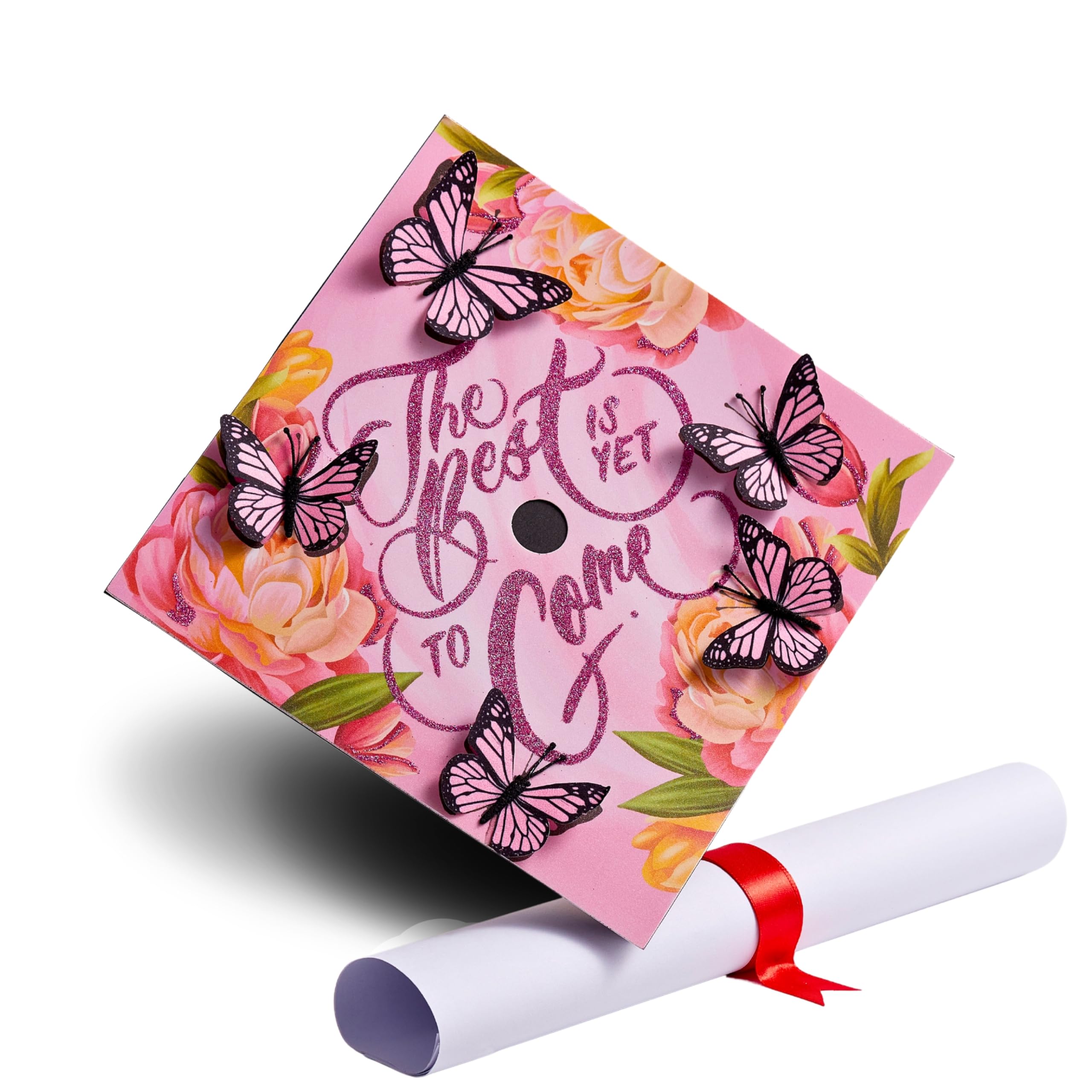 Amazon.com: Pink Butterfly Graduation Cap Topper with Flowers, Grad Cap ...