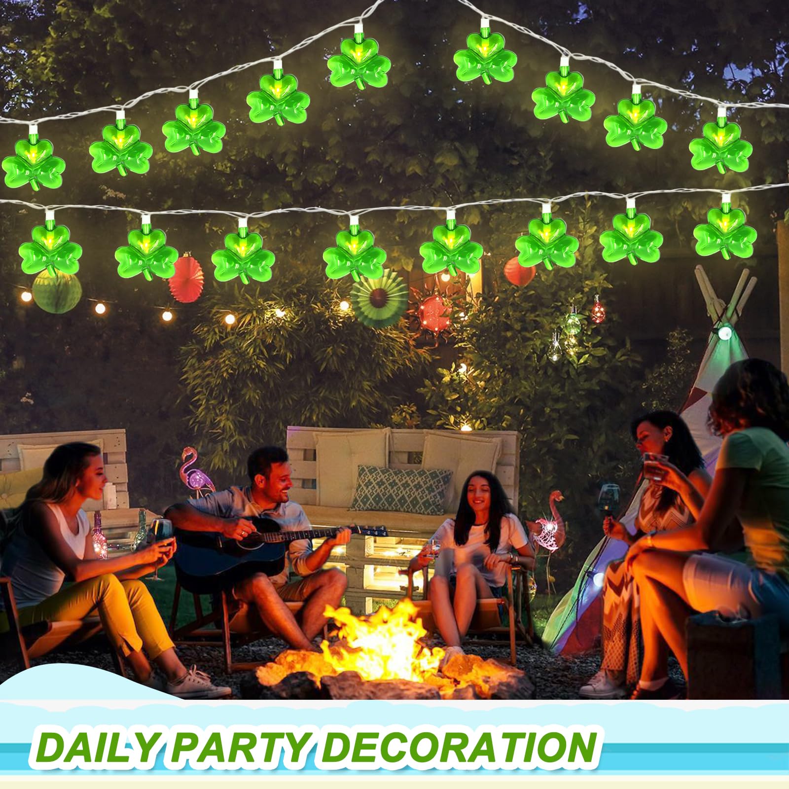Tiki Bar Shamrock String Lights - 8.5ft LED Fairy Lights With 10 Clover ...