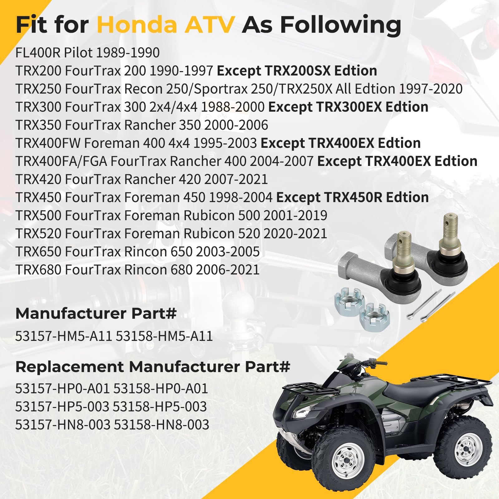 Tie Rod Ends Tie Rod End Set (Left & Right) For Honda ATVs - TRX250 ...