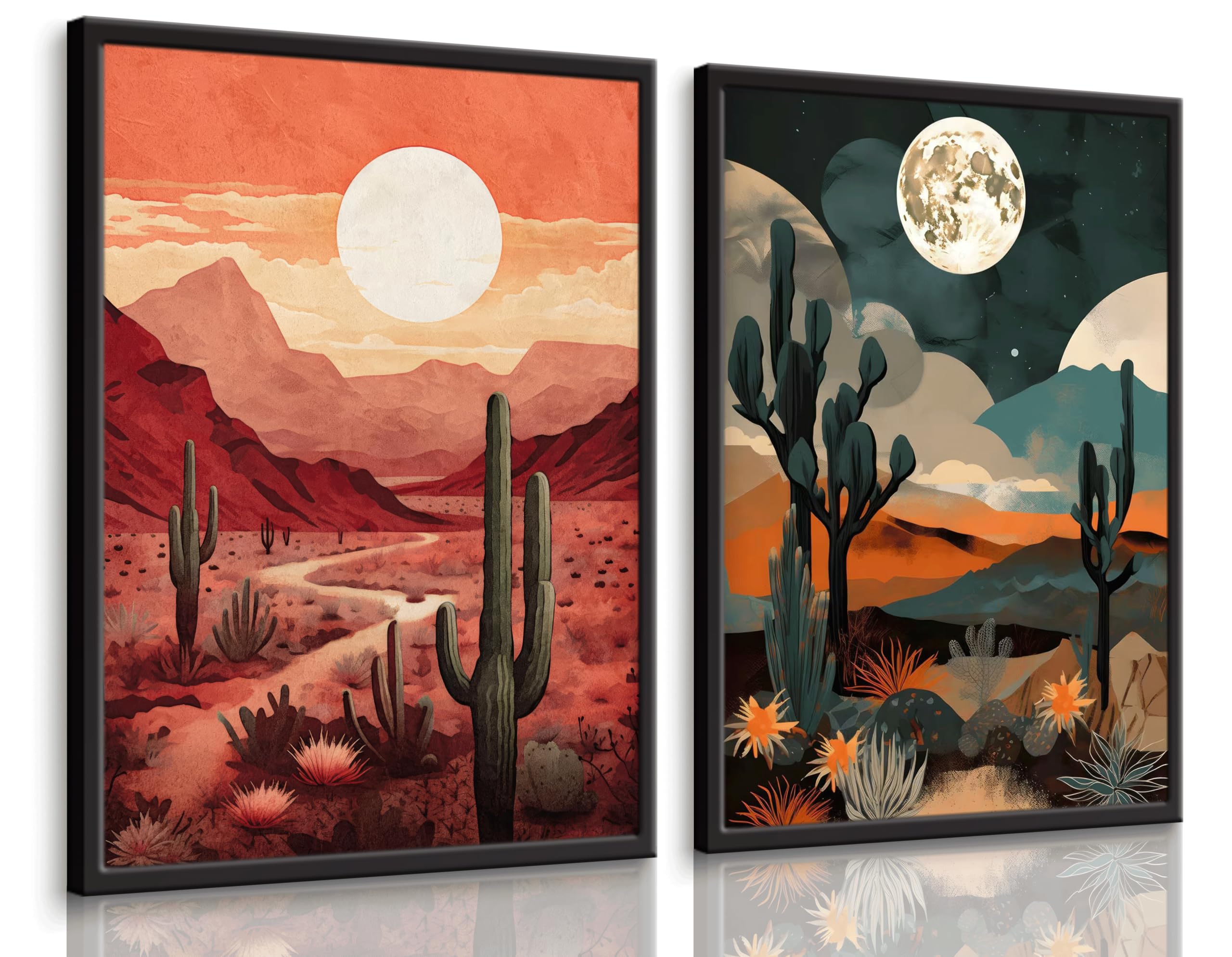 Amazon.com: 2 Pcs Sun Moon Desert Landscape Wall Art Day Night Western ...