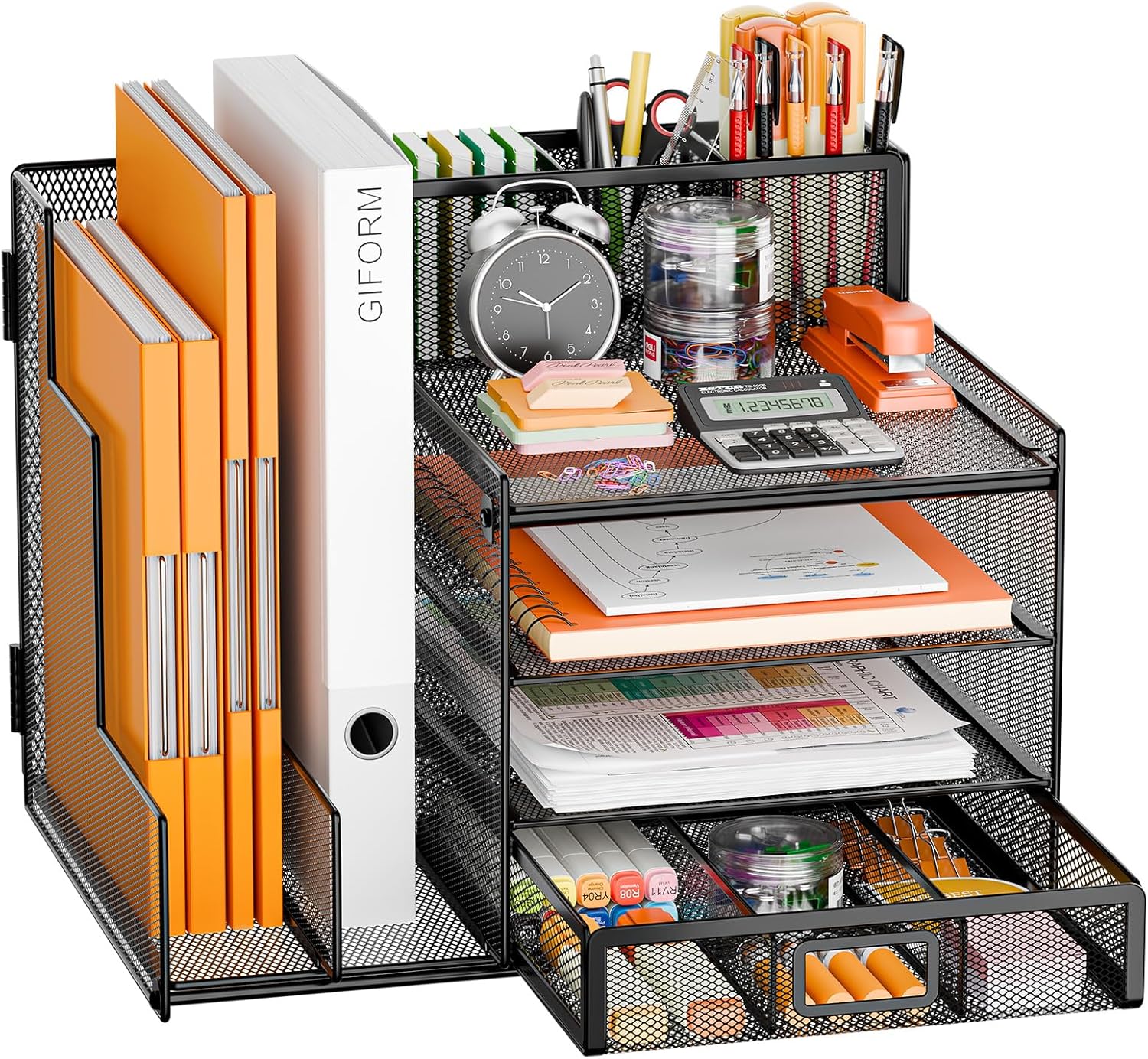 Restorgan Desk Organiser with File Holder, 4-Tier Paper Tray Organiser ...