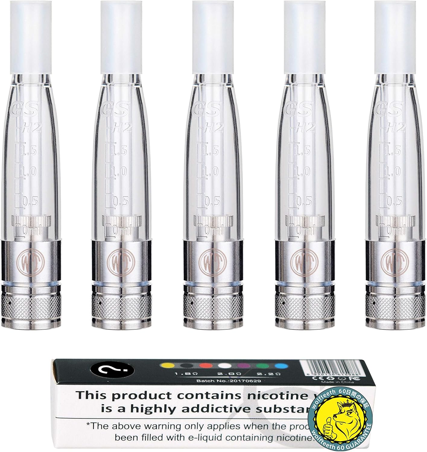 WOLFTEETH Genuino 5 X Elettronico Shisha Tubo GS H2S Clearomizer Ego T E Sigaretta Vape ...