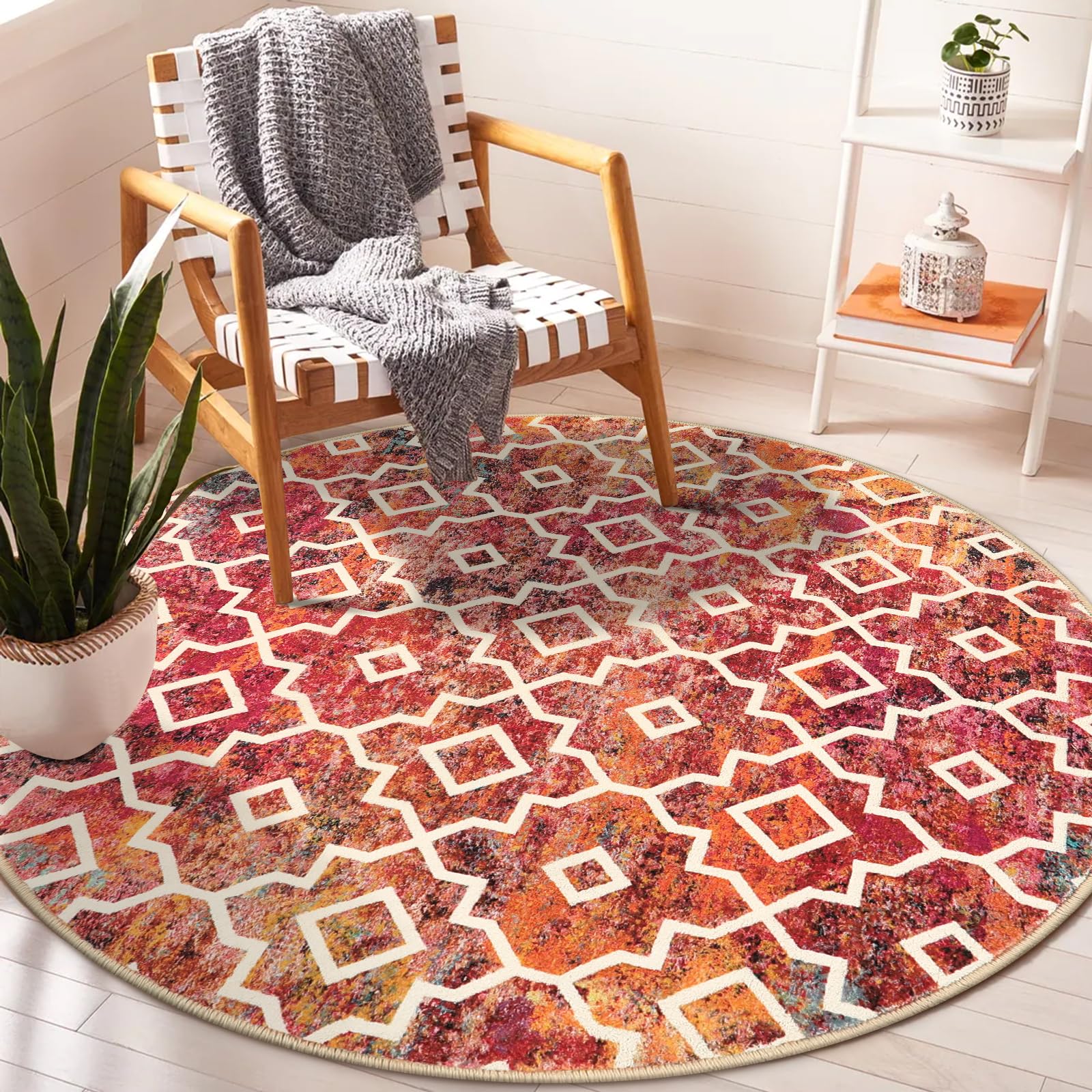 Wonnitar Moroccan Round Area Rug 4ft,Washable Colorful Small Circle ...
