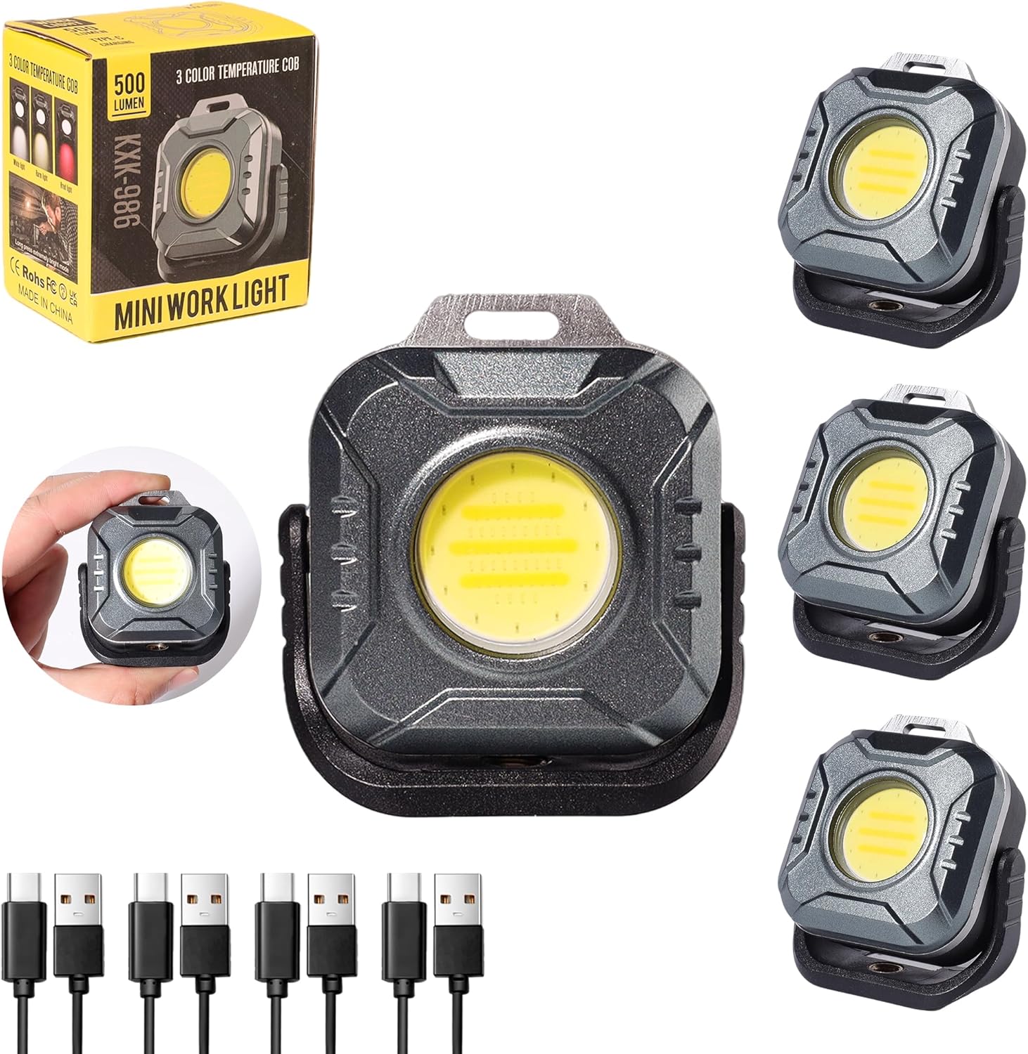 KunHe 4 Pack Mini Portable LED 1200 MAh Rechargeable Magnetic ...