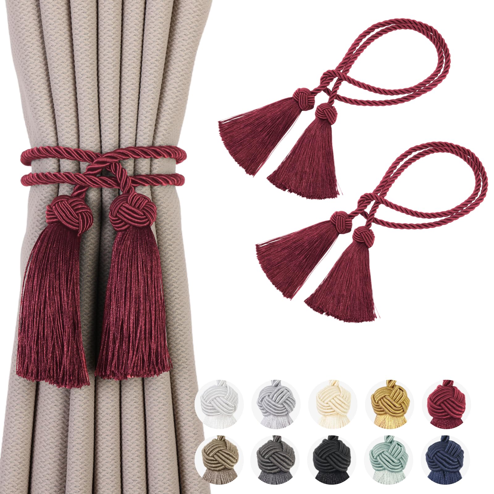 Amazon.com: 2 Pack Curtain Tiebacks Curtains Tie Back with Tassels ...