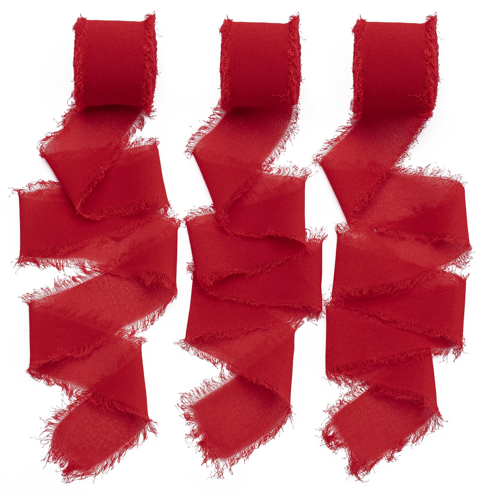 Amazon.com: Chiffon Ribbon, 3 Rolls 21 Yards Red Handmade Fringe ...