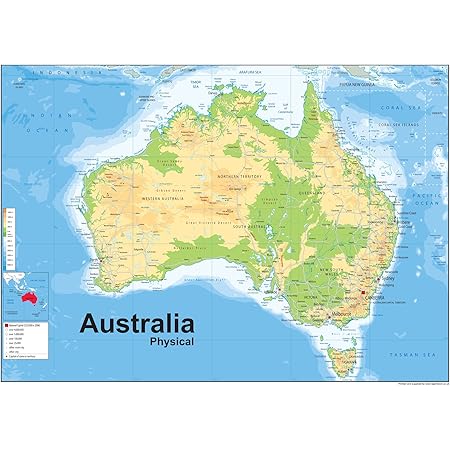 Physical Map of Australia - Size A1-59.4 x 84.1cm - Paper Laminated ...