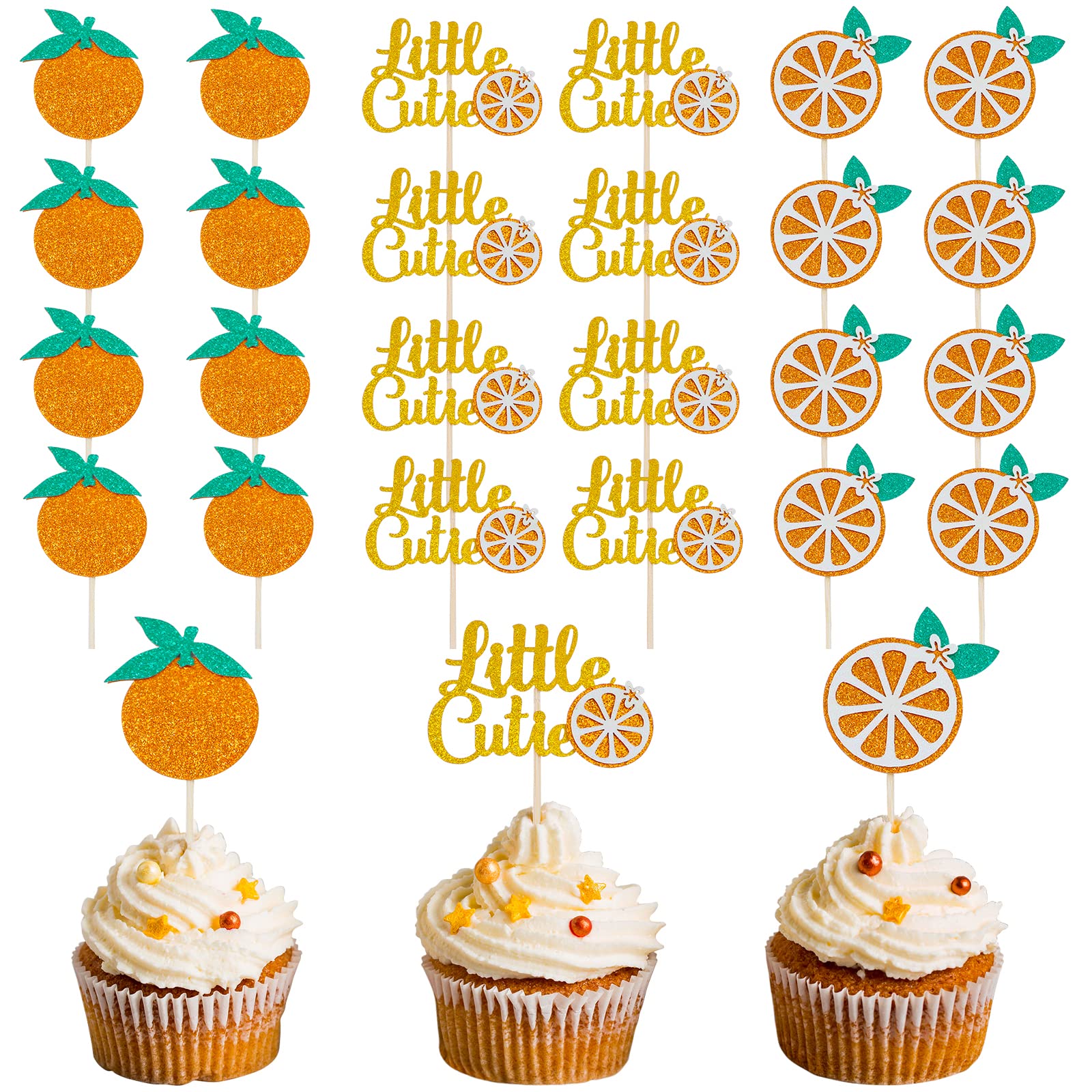 Amazon.com: 36 Pieces Little Cutie Glitter Cupcake Toppers, Orange ...