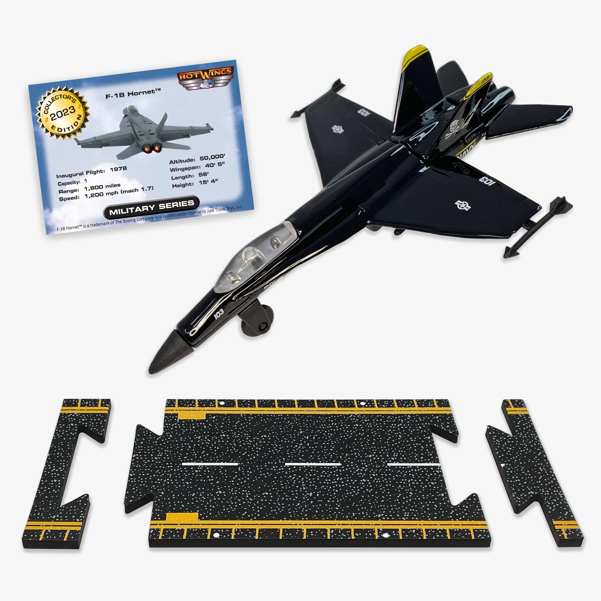 Amazon.com: Hot Wings F-18 Jet (Black & Yellow) with Connectible Runway ...