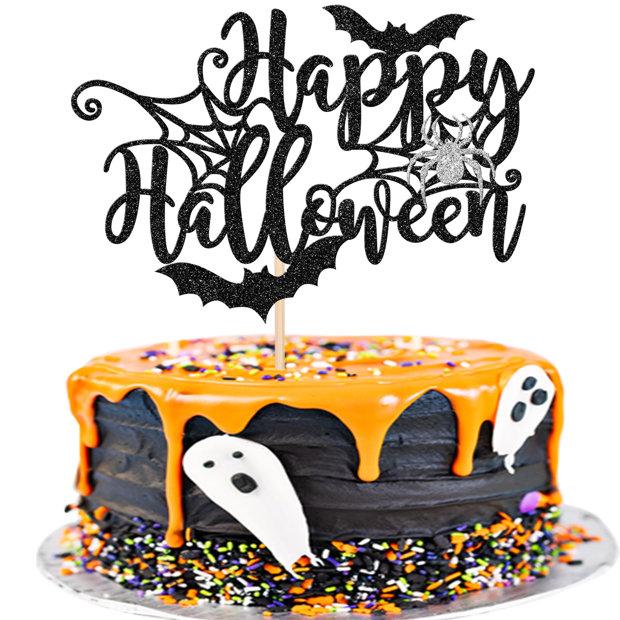Amazon.com: 1 Pack Halloween Cake Topper Spider Bat Happy Halloween ...