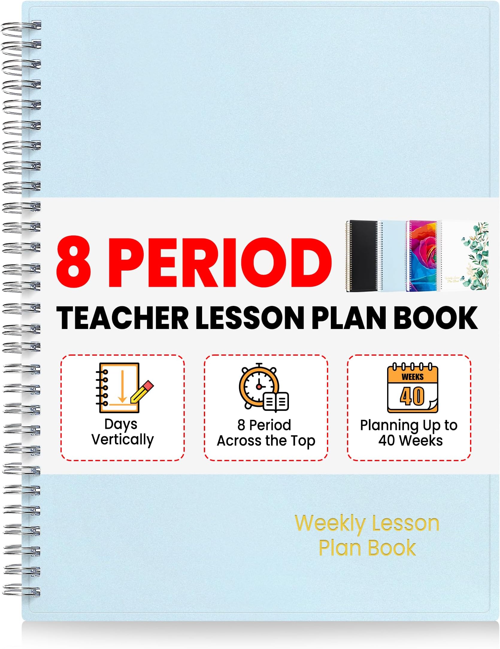 Amazon.com : SUNEE 8 Period Teacher Lesson Plan Book - Days Vertically ...