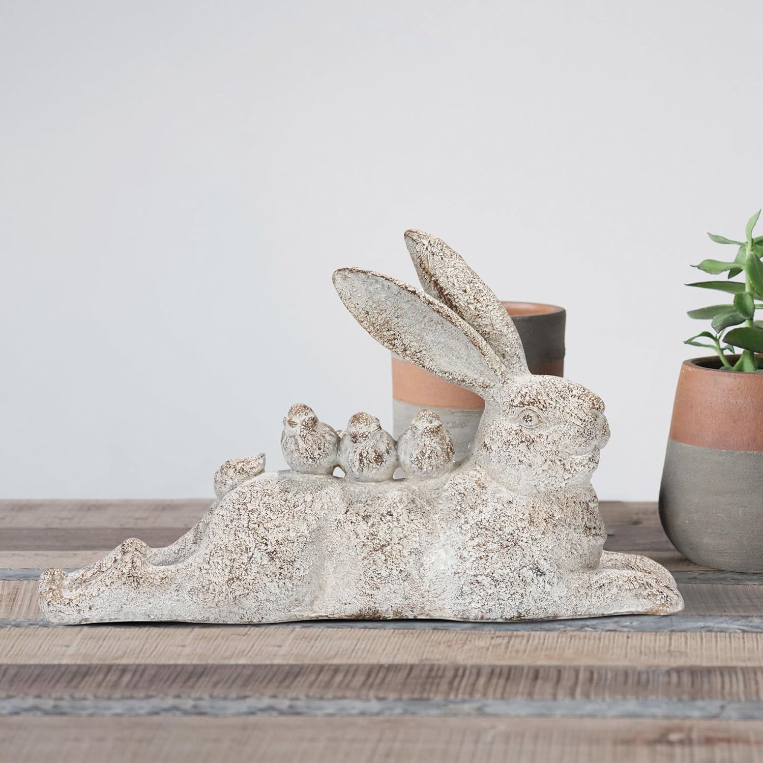 Amazon.com: Creative Co-Op Decorative Resting Rabbit with Birds ...