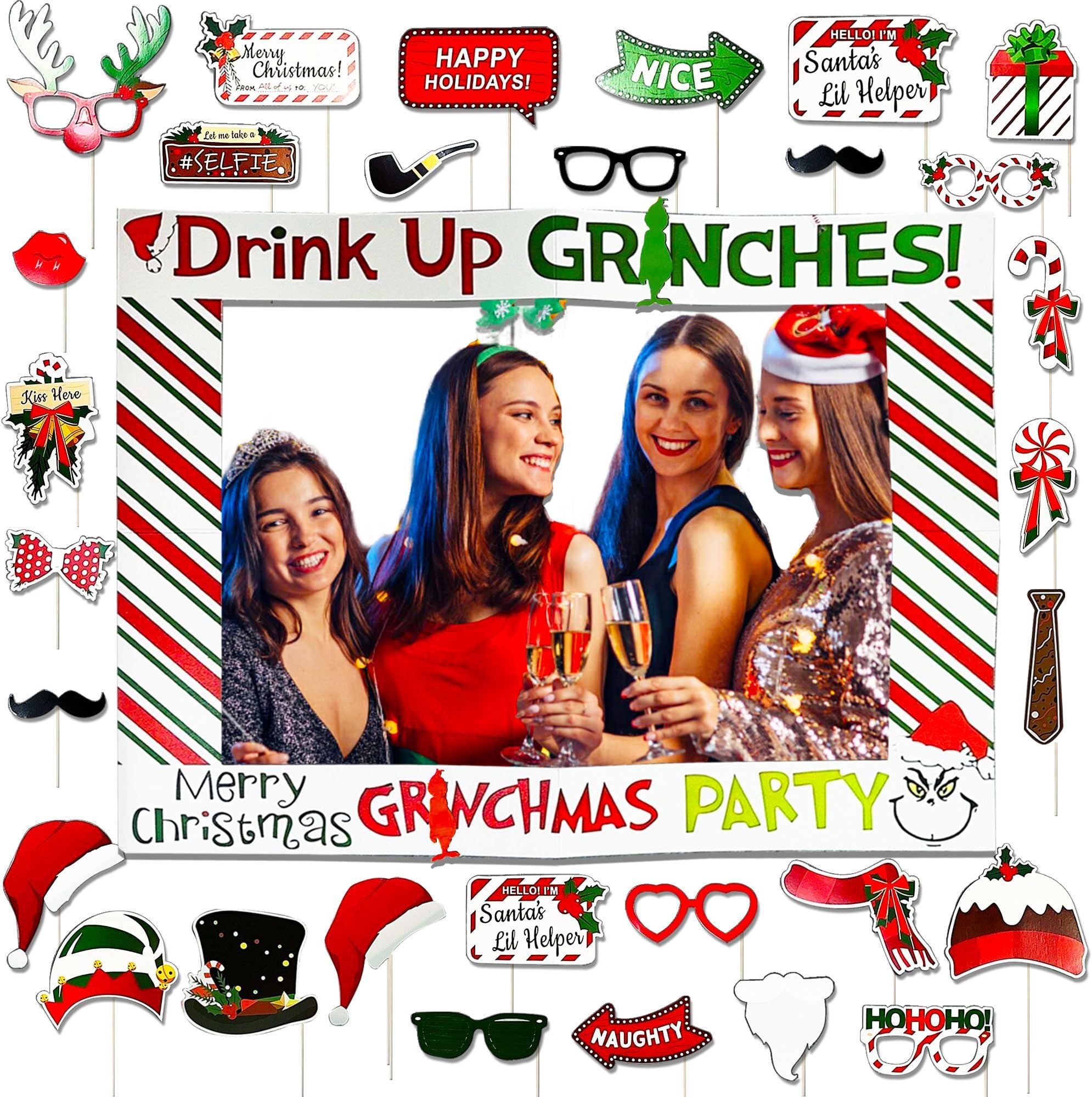 Amazon.com: Photobooth Props with Christmas Photo Frame & Holiday Photo ...