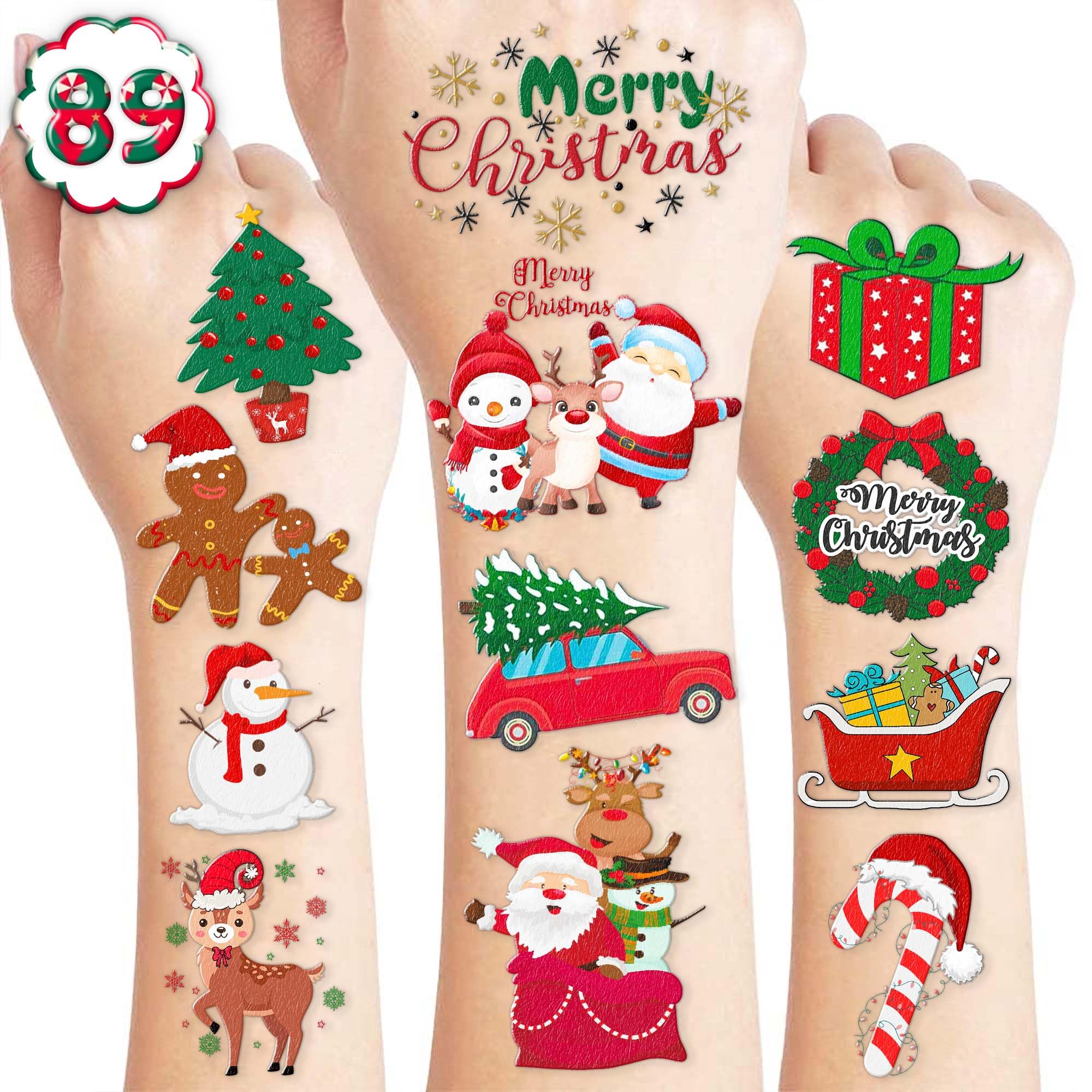 Amazon.com : 8 Sheets Christmas Temporary Tattoos Stickers Themed ...