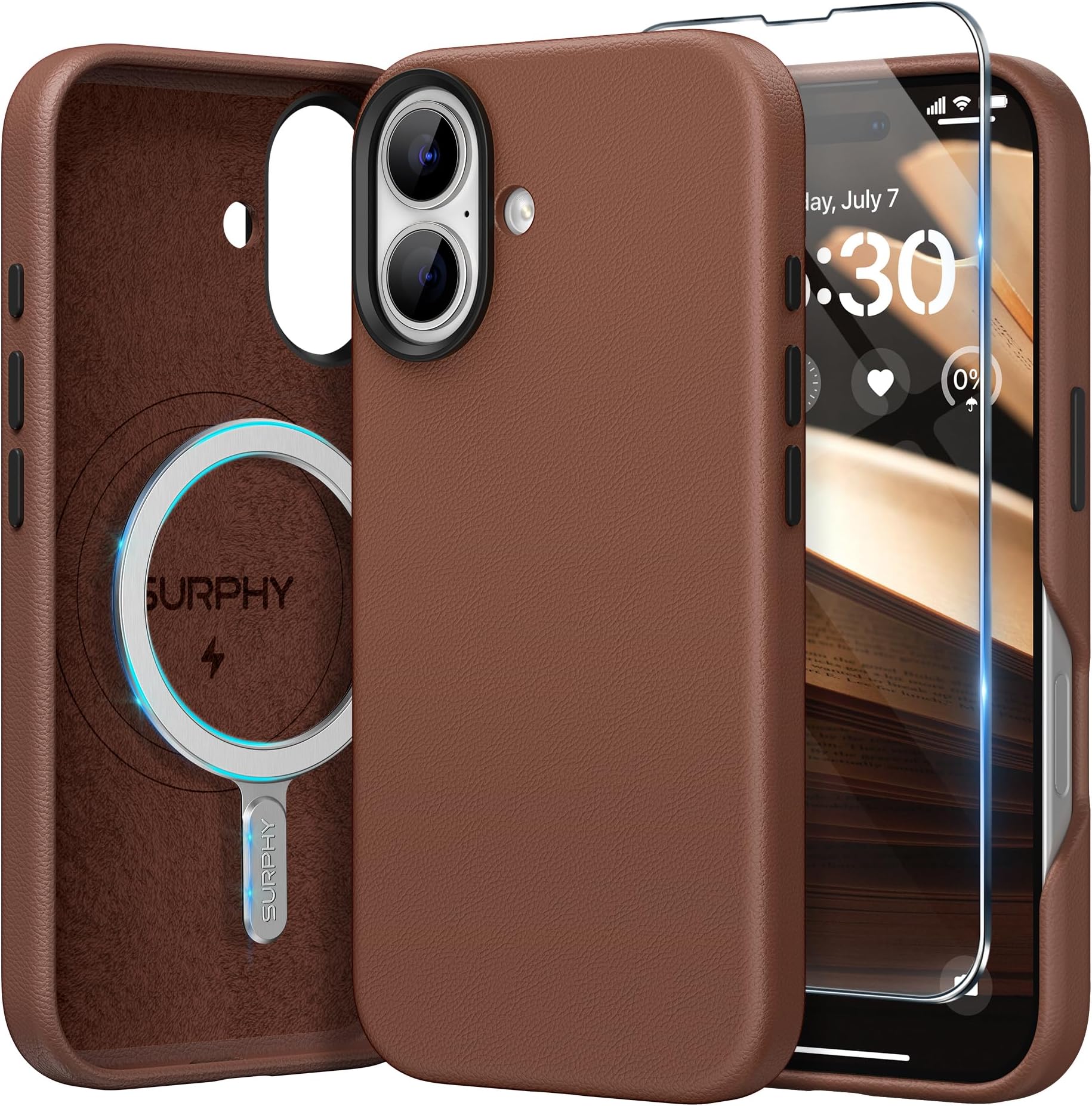 Amazon.com: SURPHY Designed for iPhone 16 Leather Case with Screen ...