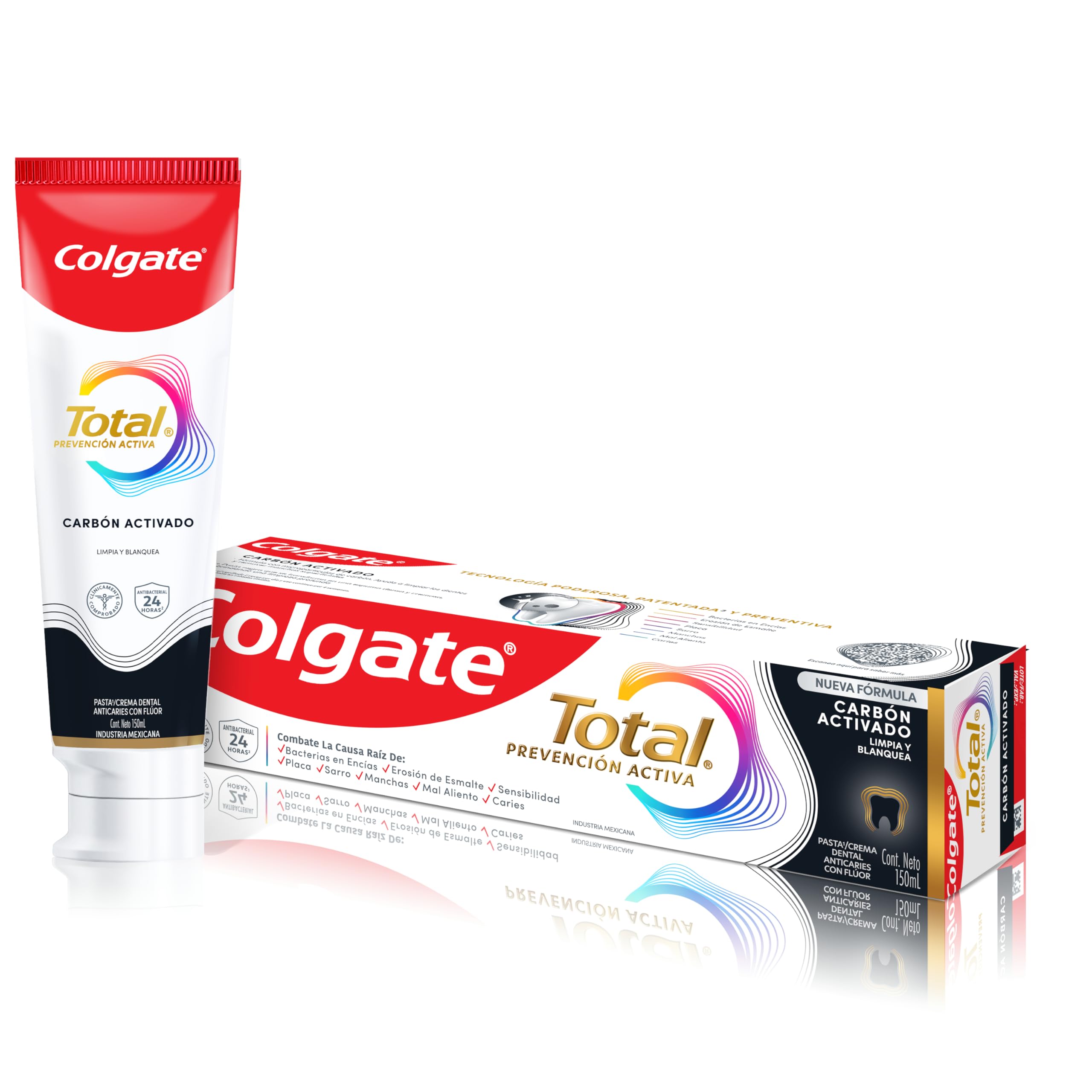 Colgate Pasta Dental Blanqueadora Total 12 Carbón Activado 150 ml ...